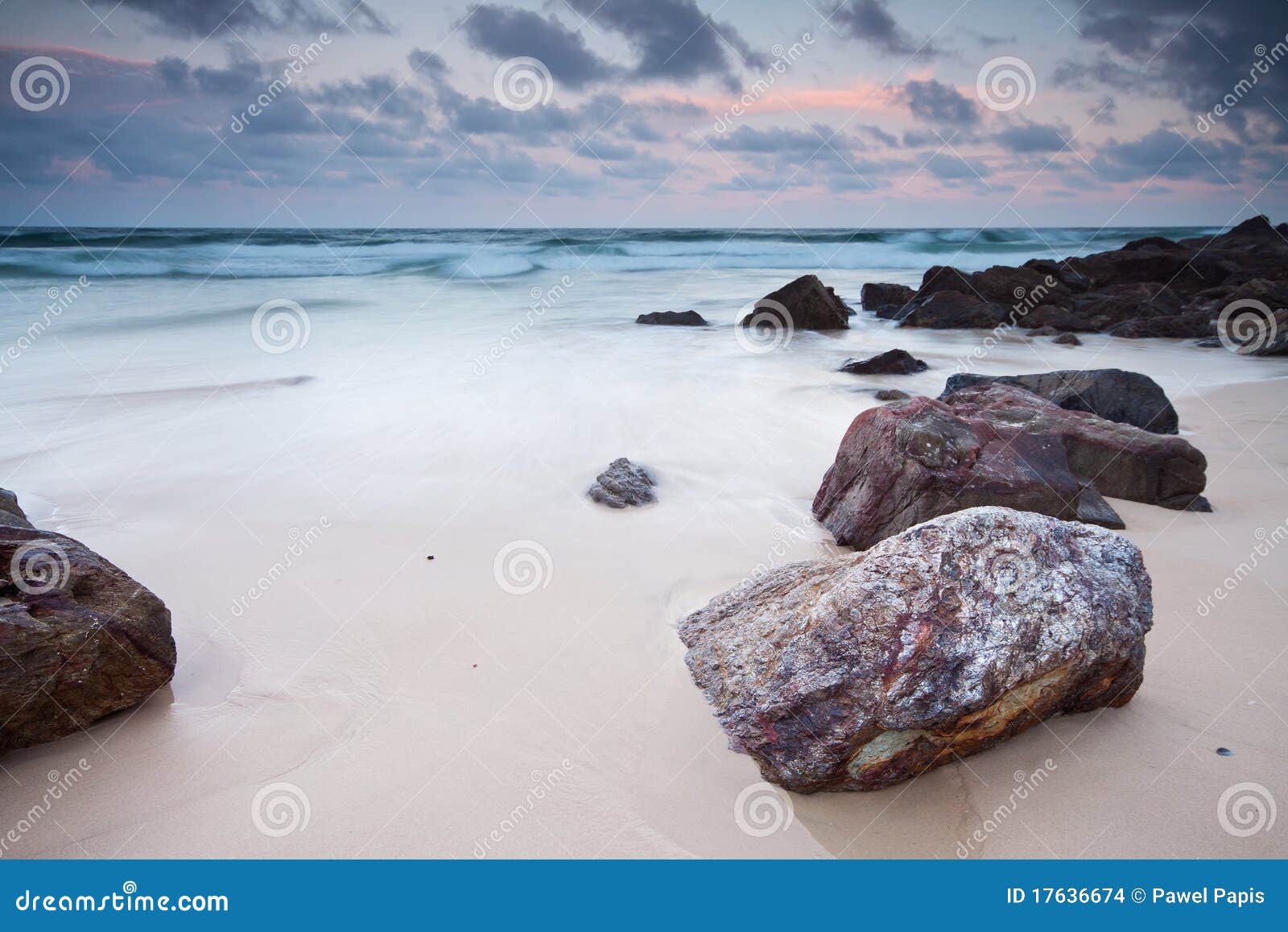 The Beach with Big Rock in Foreground Stock Photo - Image of sand ...