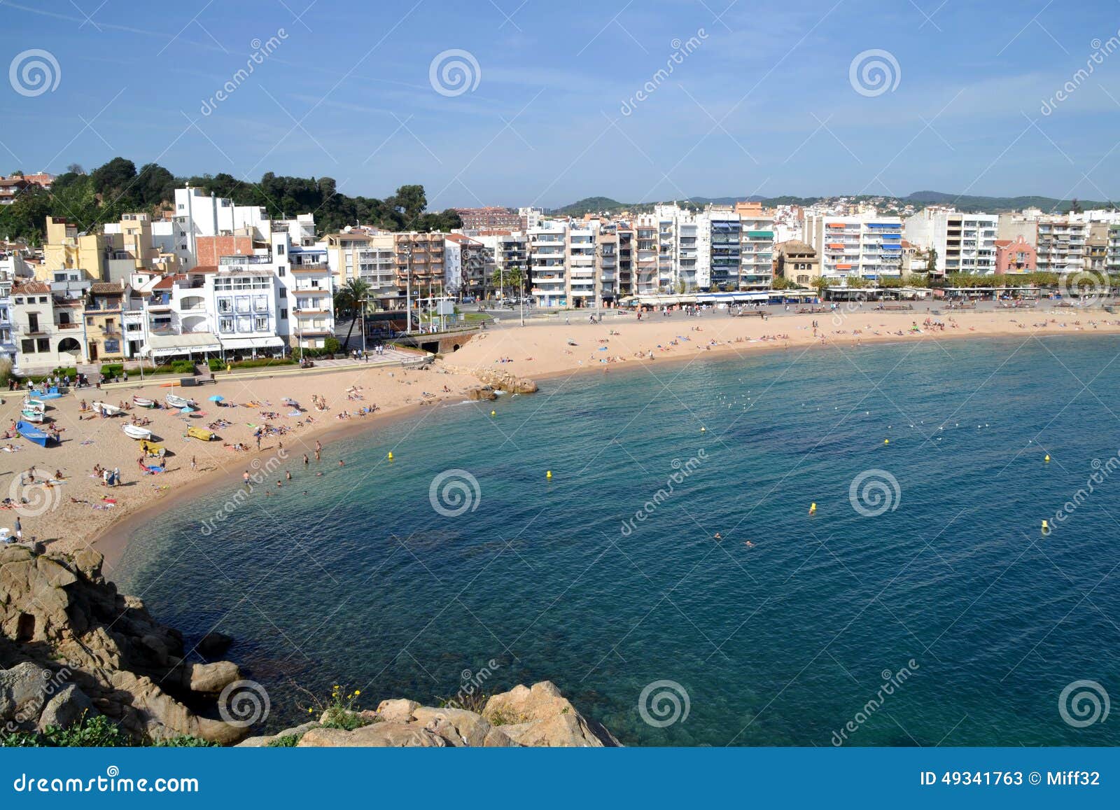 Beach of Blanes, Girona, Spain Stock Image - Image of colorful, catalan ...