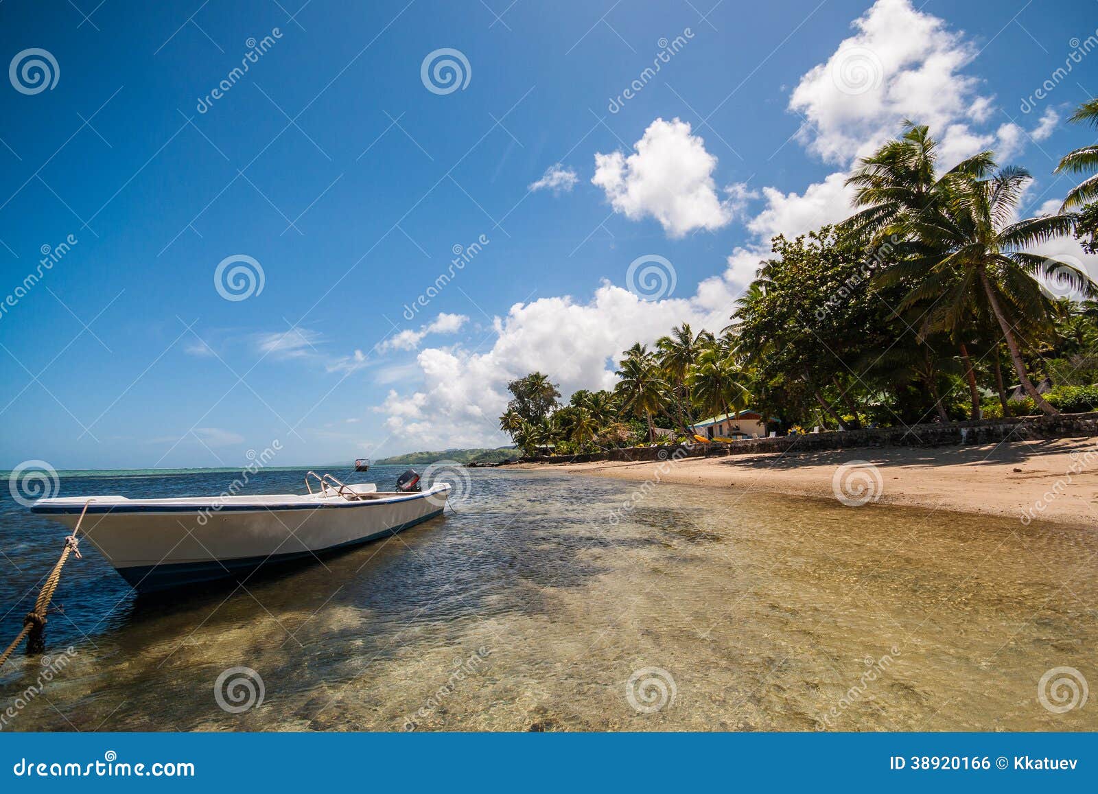 Tropical Island Beach and Boat Stock Photo - Image of sunny, diving ...