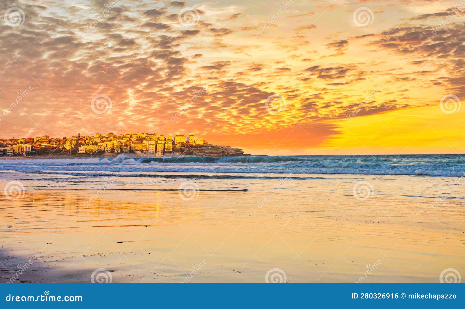 Bondi Beach and Orange Sunset Reflections Stock Photo - Image of dusk ...