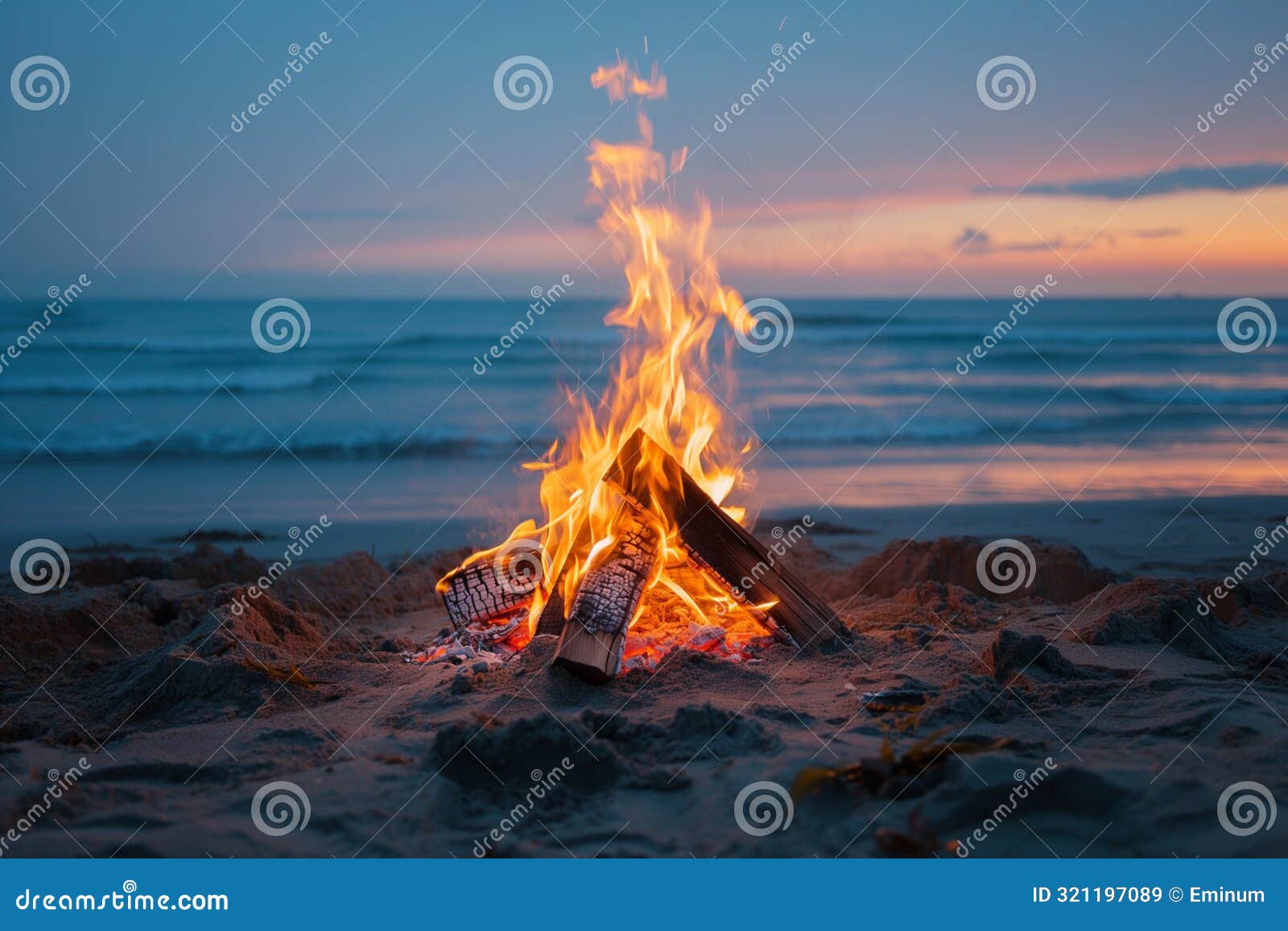 Beach Bonfire with Beautiful Sunset Stock Illustration - Illustration ...