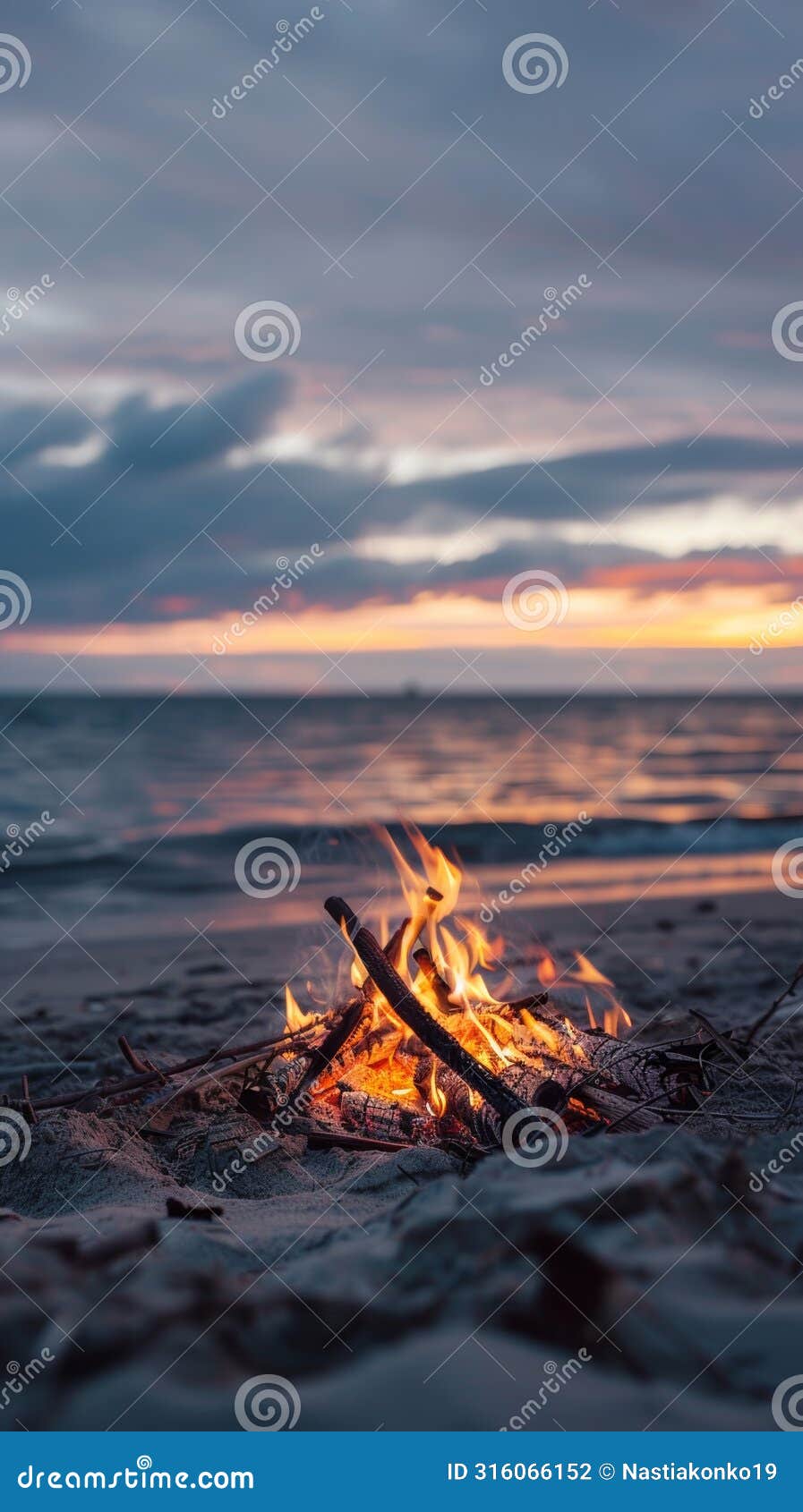 Beach Bonfire at Sunset. Serene Beach Fire Stock Photo - Image of dusk ...