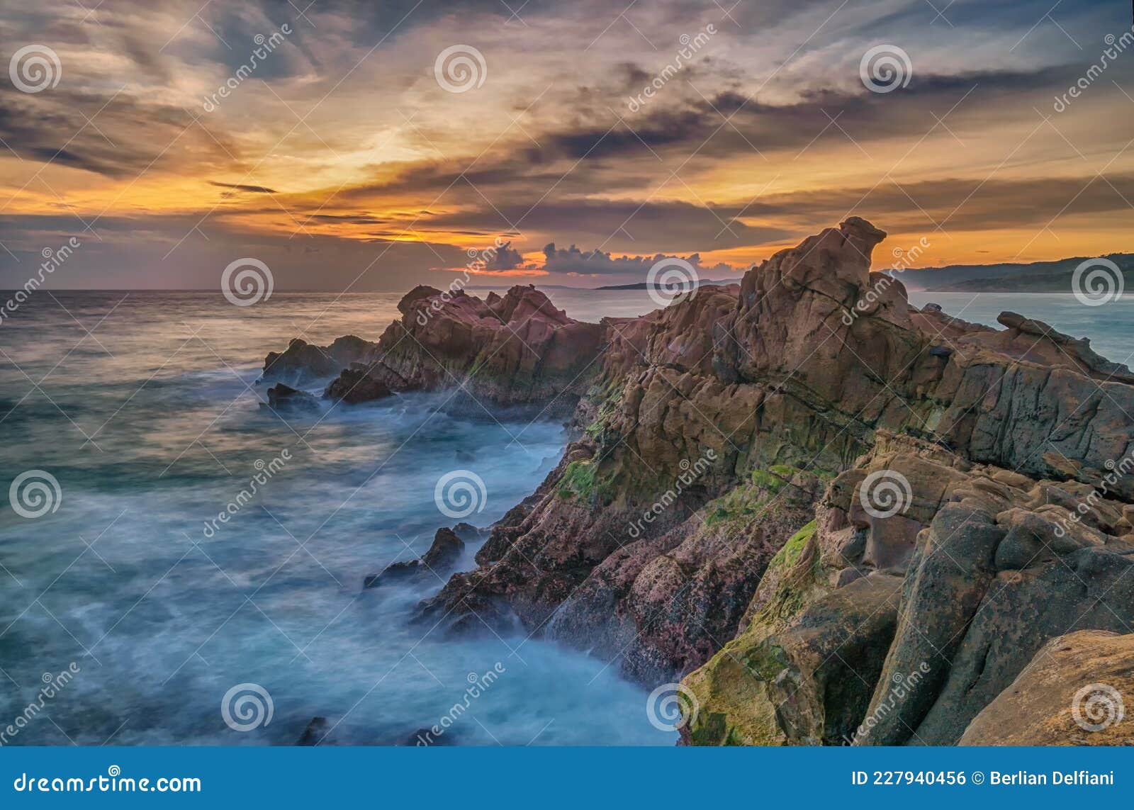 Beach and Boulder View at Sunset Stock Photo - Image of terrain, shore ...