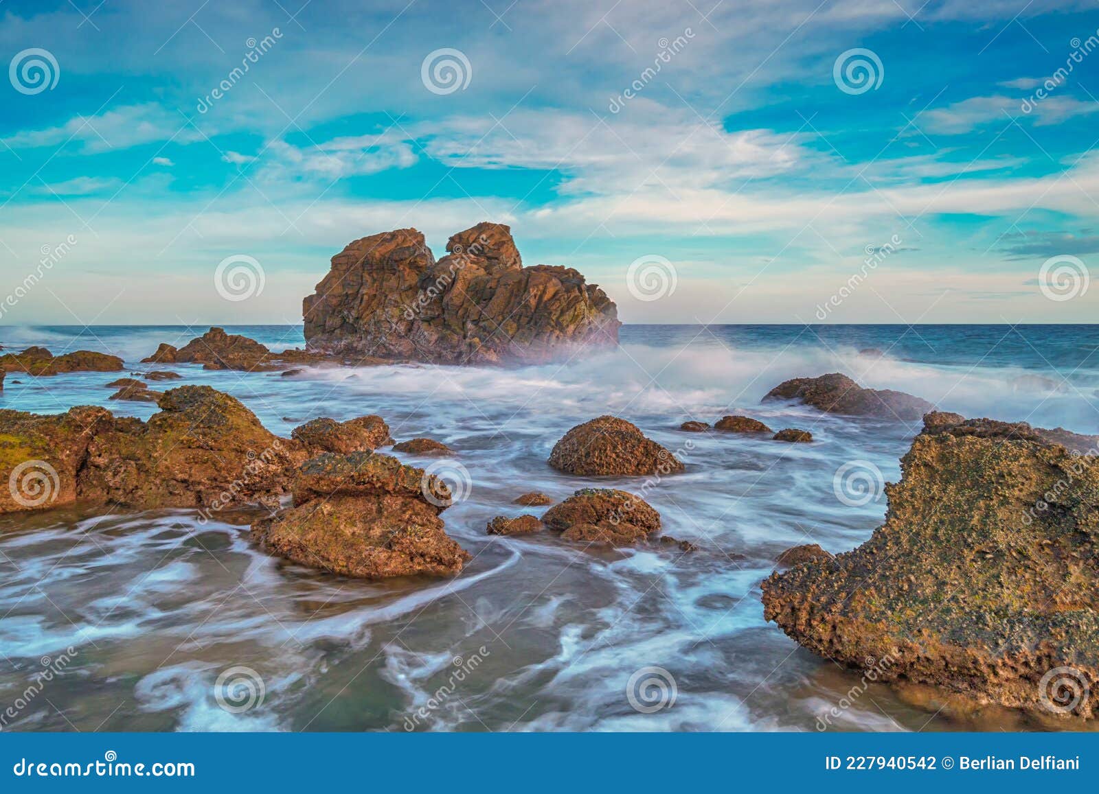 Beach and Boulder View at Sunset Stock Photo - Image of rock, shore ...