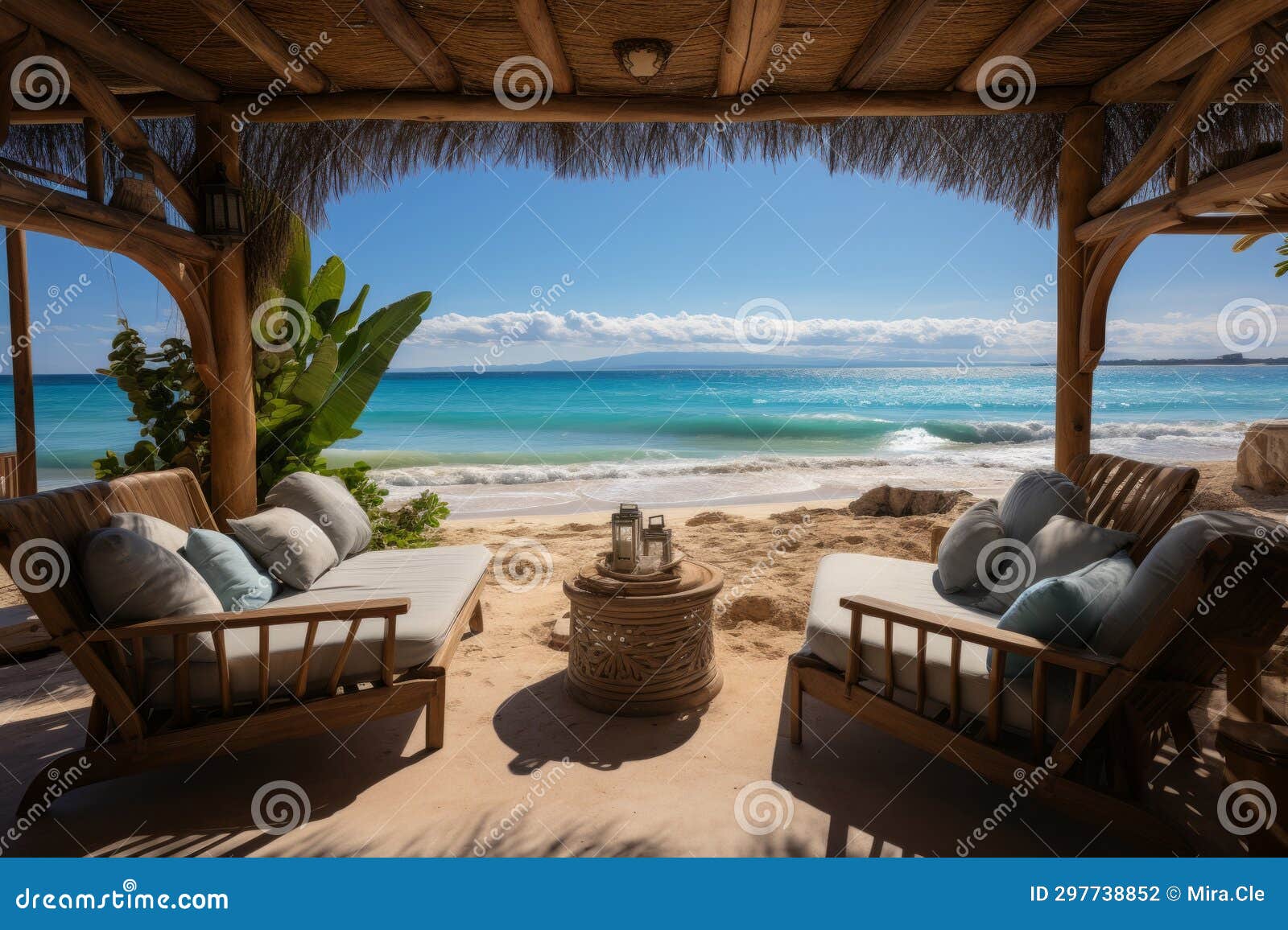 Beach Cabana on Tropical Sea, Created with Generative AI Stock ...