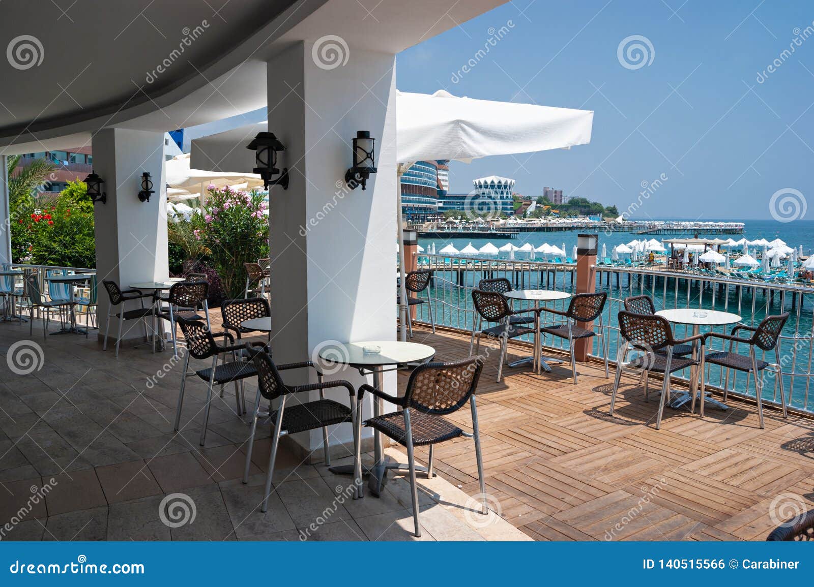 Beach cafe by the sea stock photo. Image of relaxation - 140515566