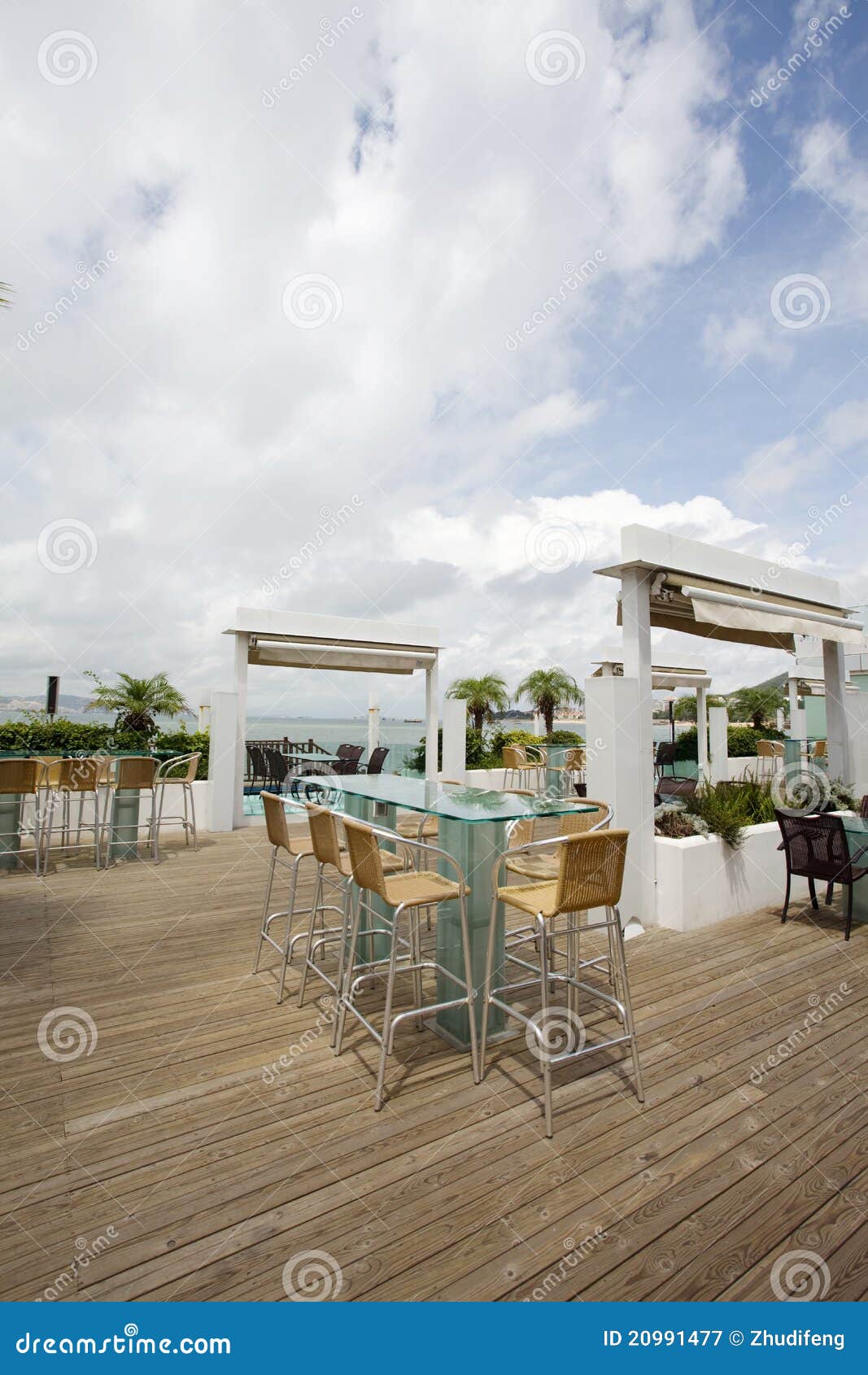 Beach Cafe with Tables and Chairs Stock Image - Image of landscape ...