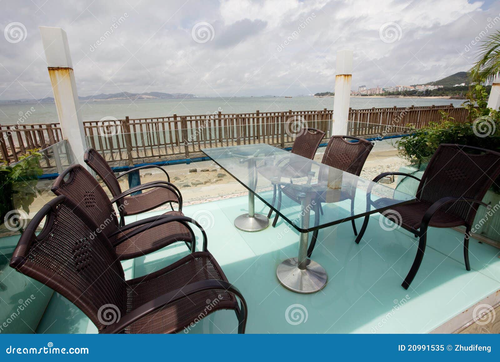 Beach Cafe with Tables and Chairs Stock Image - Image of empty ...