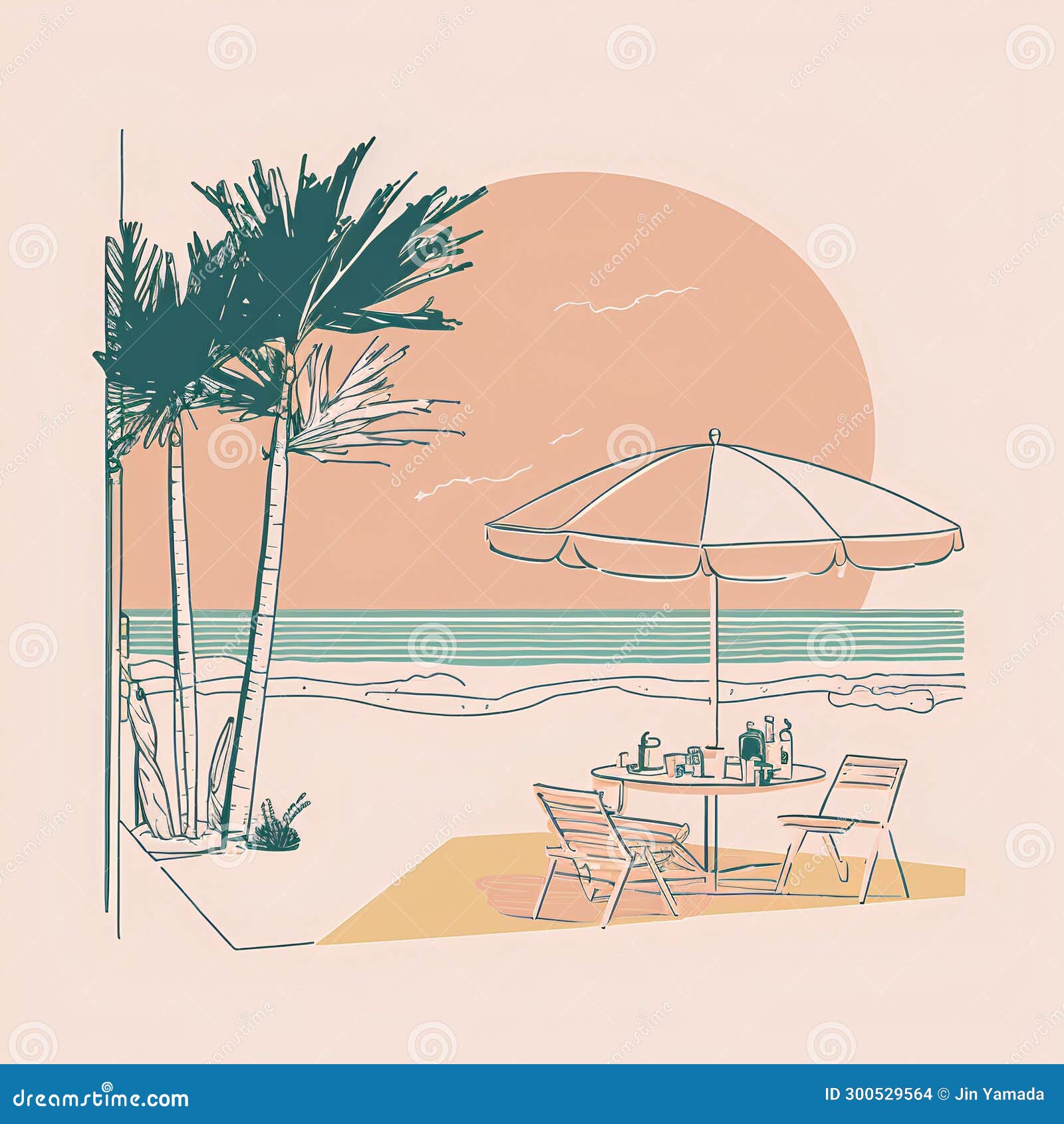 Beach Cafe on the Beach. Vector Hand Drawn Illustration in Sketch Style ...
