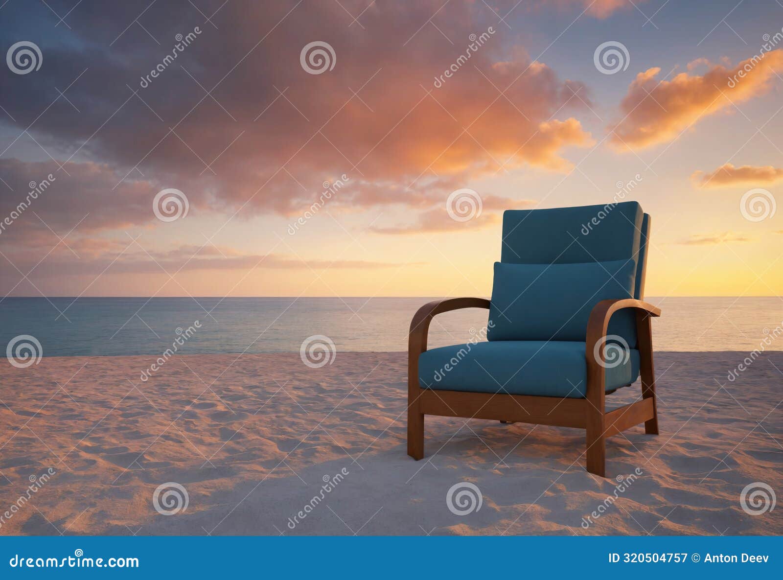 Beach Chair Facing the Ocean at Sunset Stock Image - Image of solitude ...