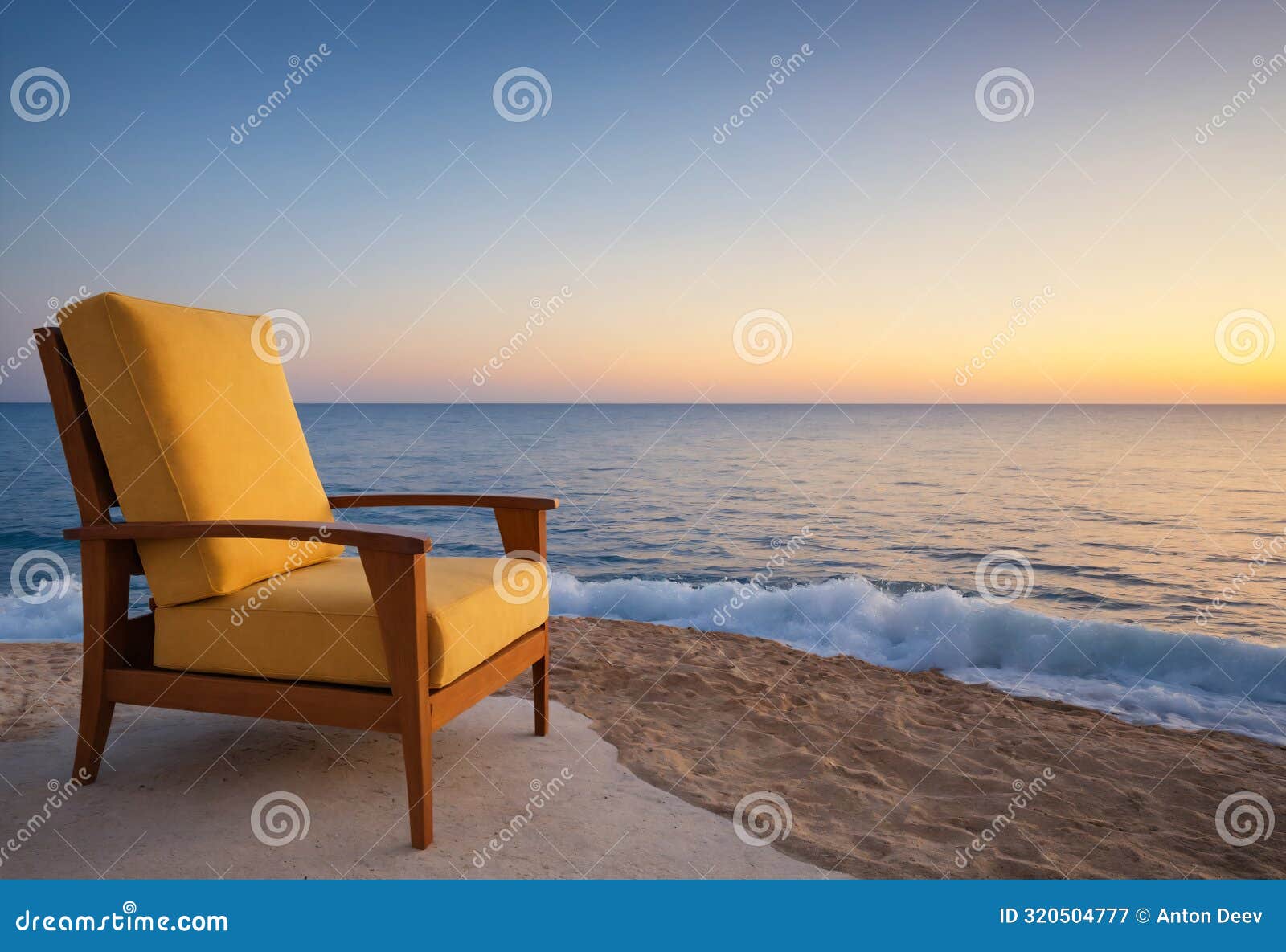 Beach Chair Facing the Ocean at Sunset Stock Image - Image of furniture ...