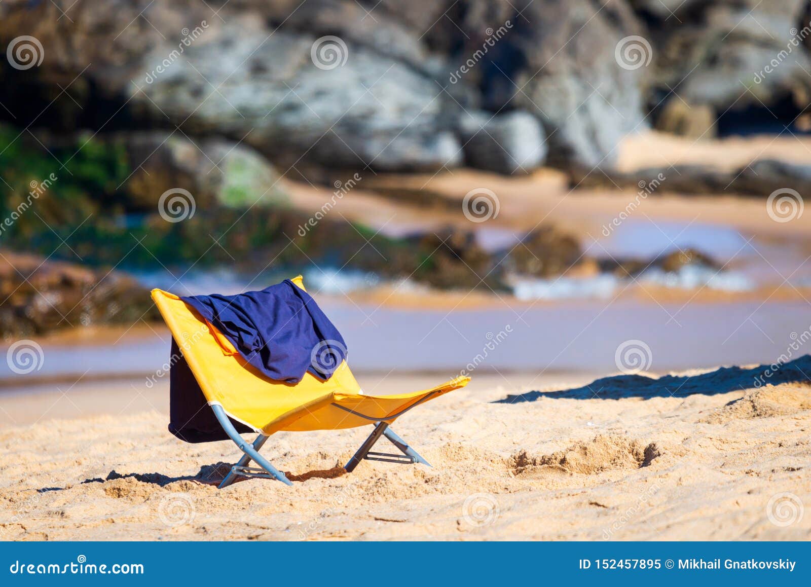 Beach Chair on Sandy Beach. Holiday Rest Concept Stock Image - Image of ...