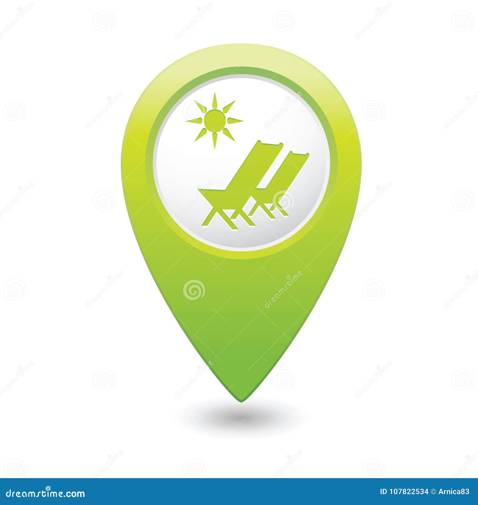 Beach Chair with Sun Symbol on the Map Pointer Stock Vector ...