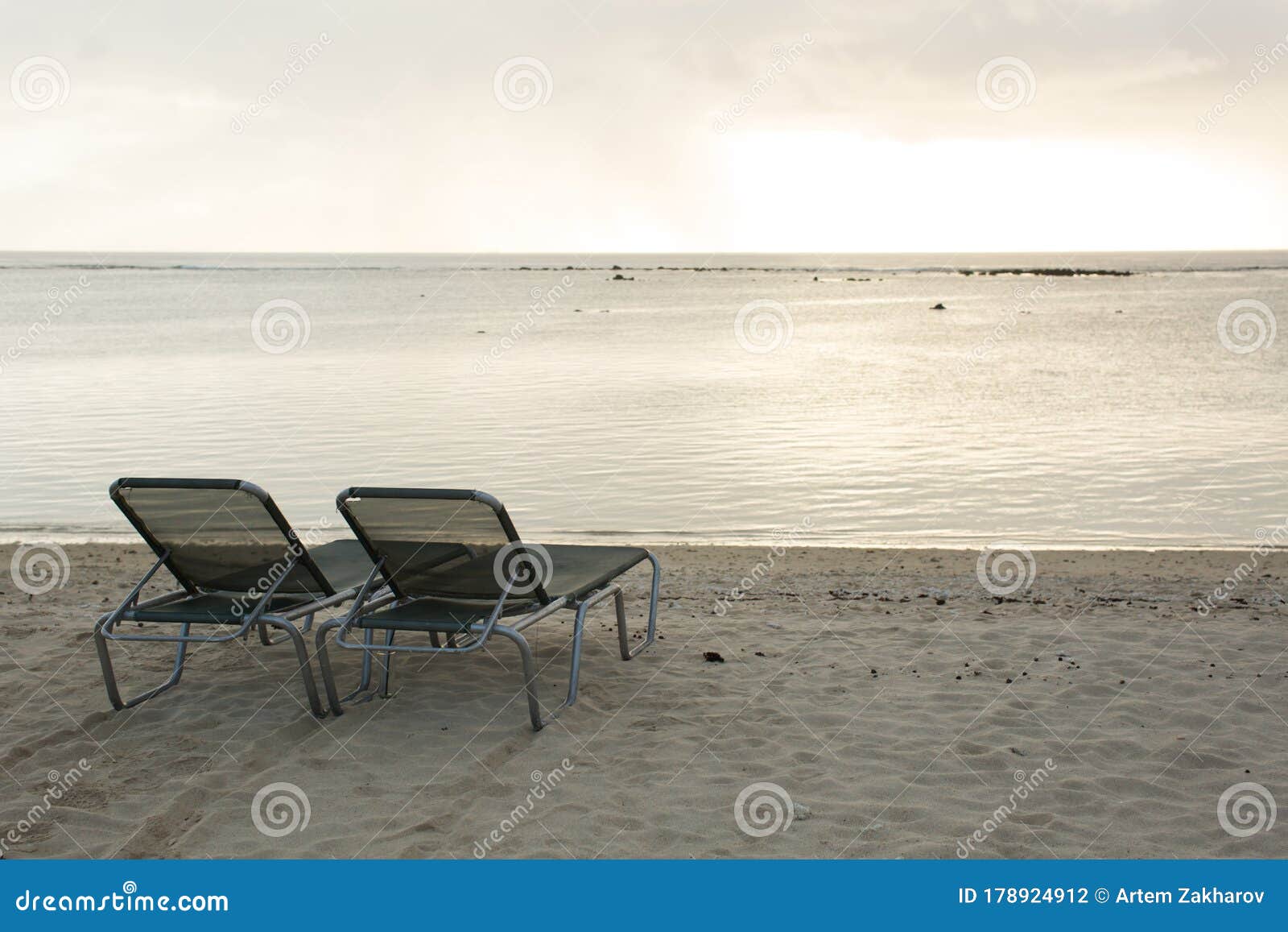 Beach Chair on the Beach with Sunset. Stock Photo - Image of sand ...