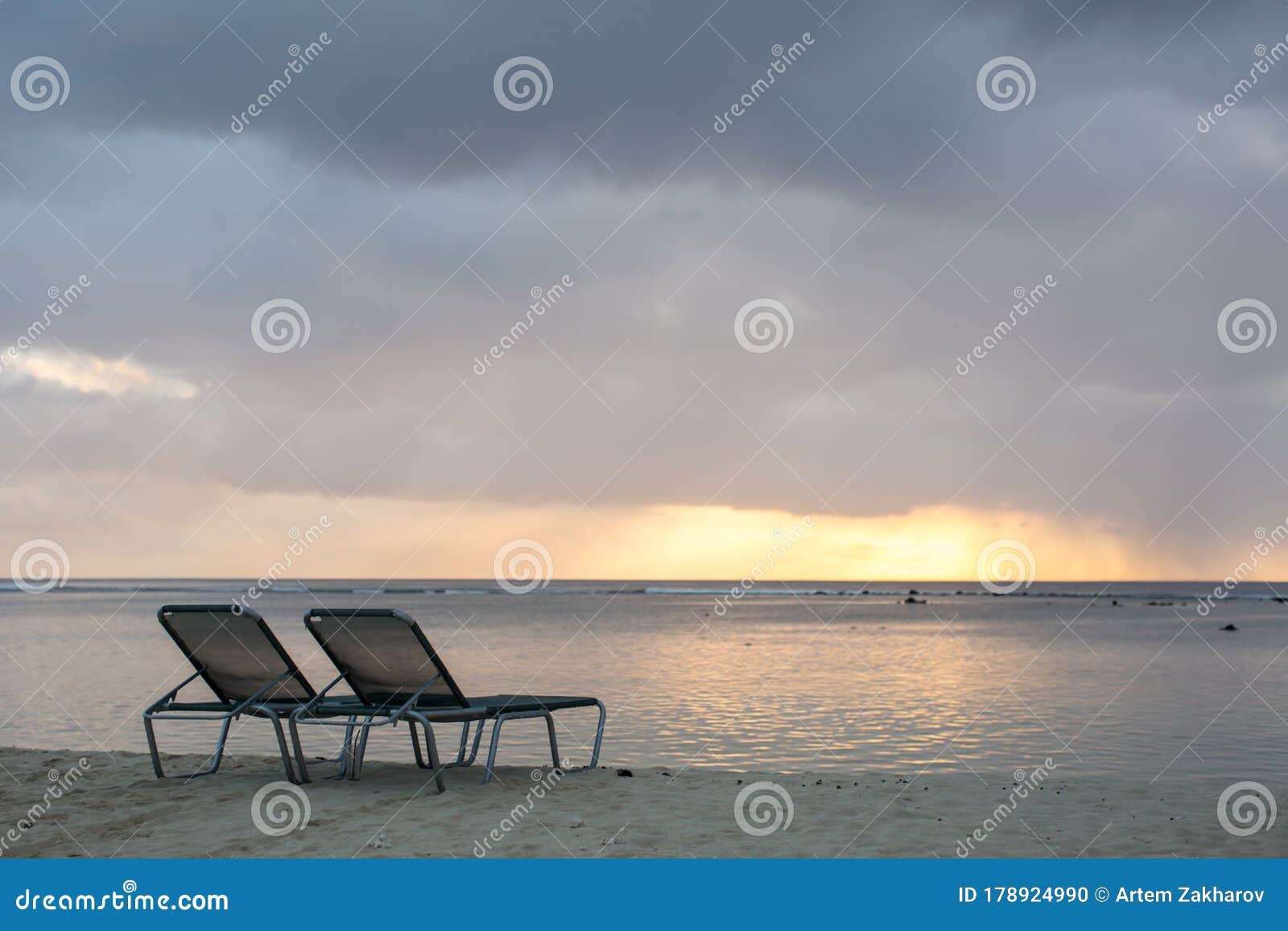 Beach Chair on the Beach with Sunset. Stock Photo - Image of deckchair ...