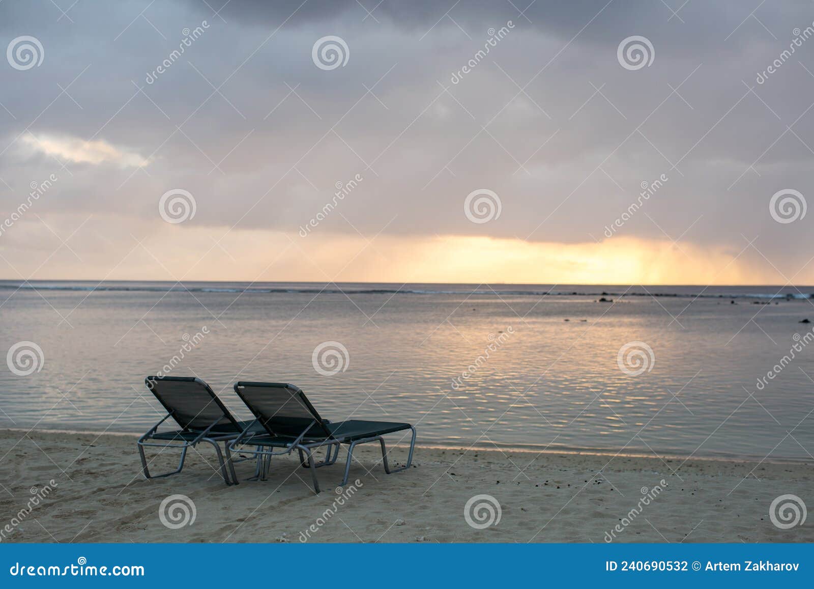 Beach Chair on the Beach with Sunset. Stock Photo - Image of resort ...