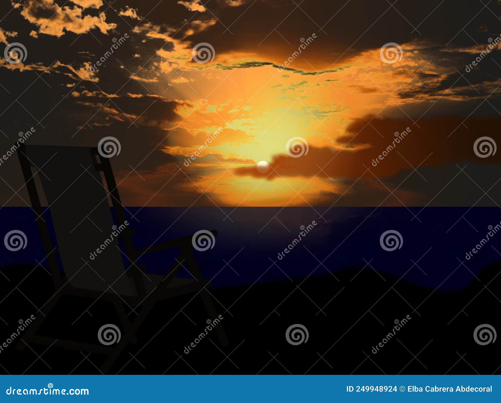 Beach Chair at Sunset Illustration Stock Illustration - Illustration of ...