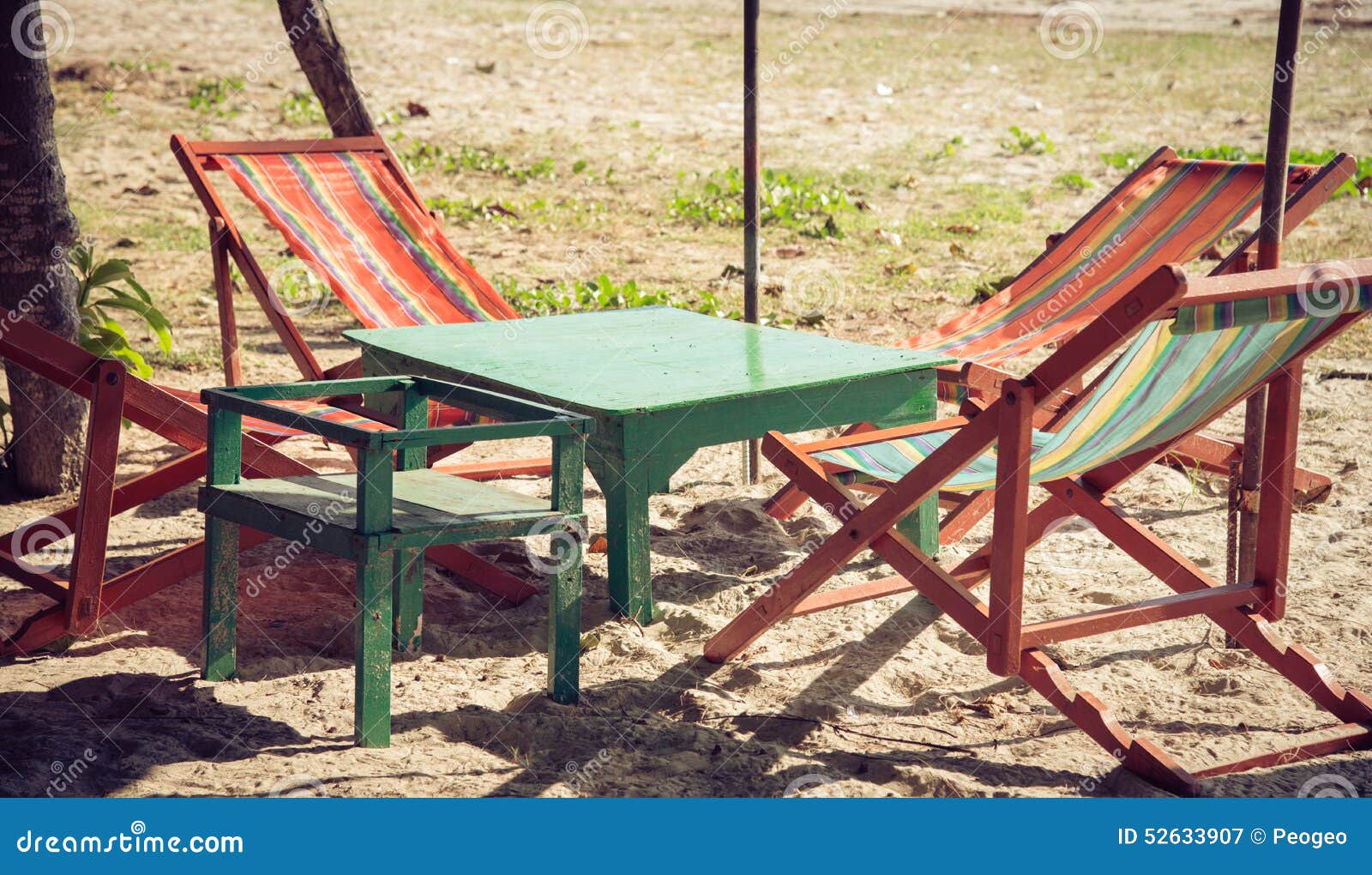 Beach Chair Under Tree on the Beach Sand Stock Image - Image of summer ...