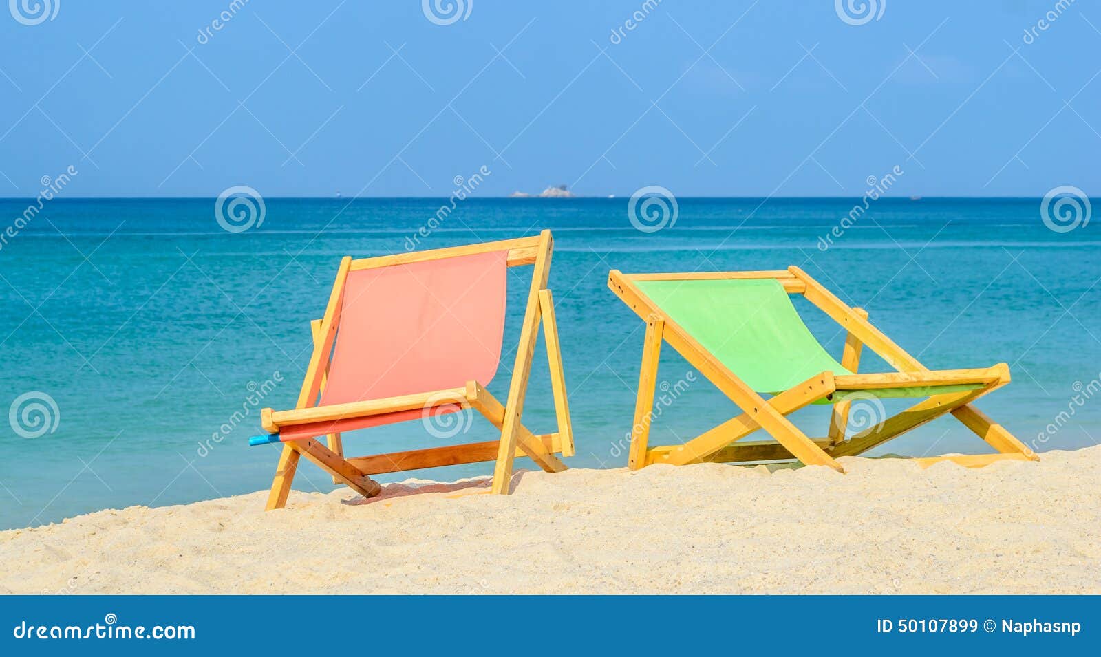 Beach Chairs with Beach and Blue Sky Background Stock Image - Image of ...