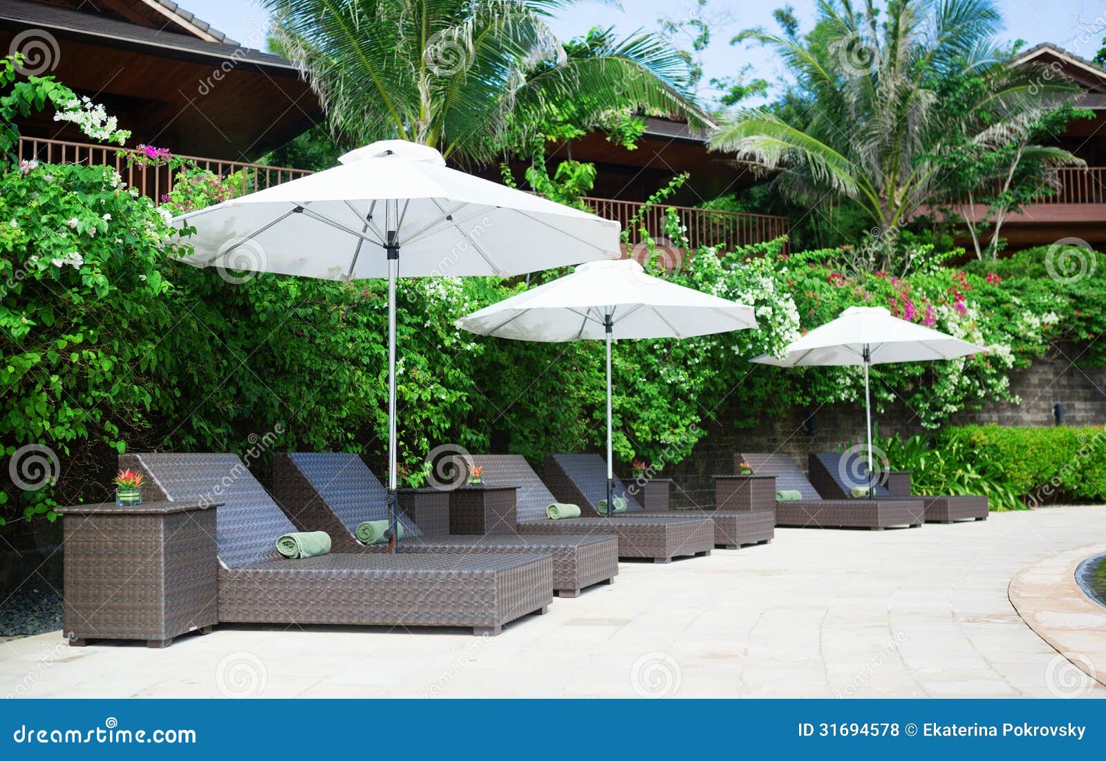 Beach Chairs on Tropical Resort Stock Photo - Image of sand, beach ...