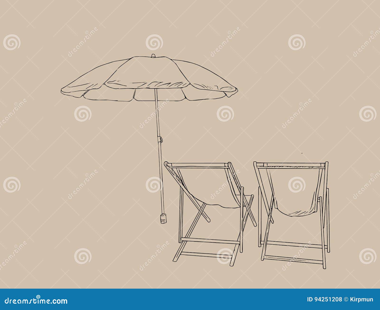 Beach Chairs With Umbrella Sketch Vector Stock Vector Illustration