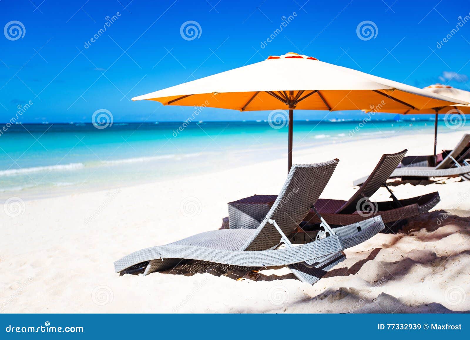 Beach Chairs on the White Sand Beach Stock Image - Image of enjoy ...