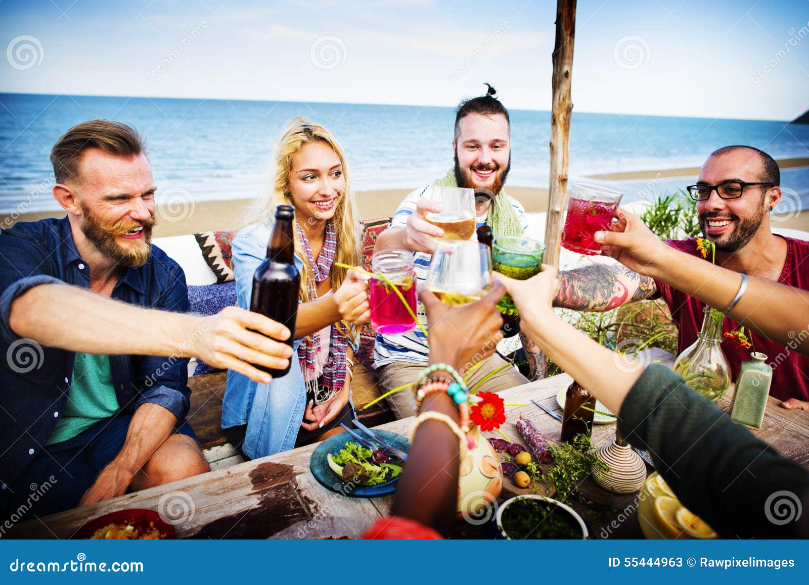 Beach Cheers Celebration Friendship Summer Fun Dinner Concept Stock ...