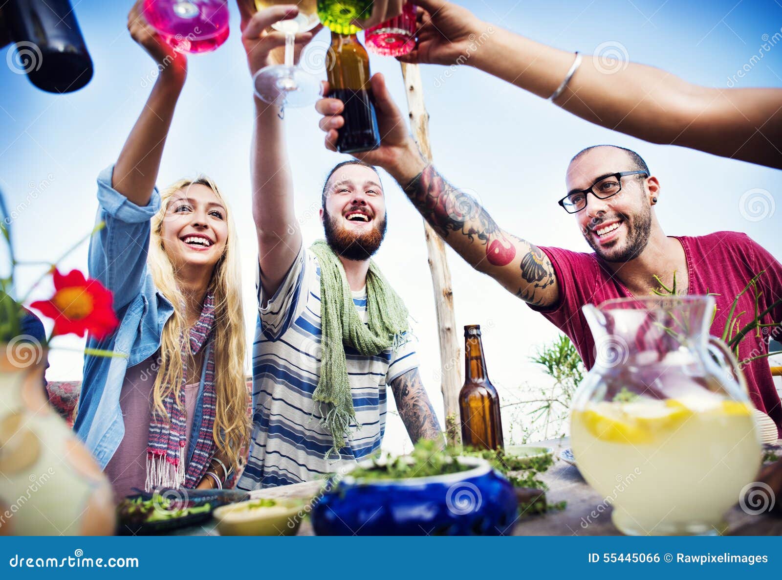 Beach Cheers Celebration Friendship Summer Fun Dinner Concept Stock ...