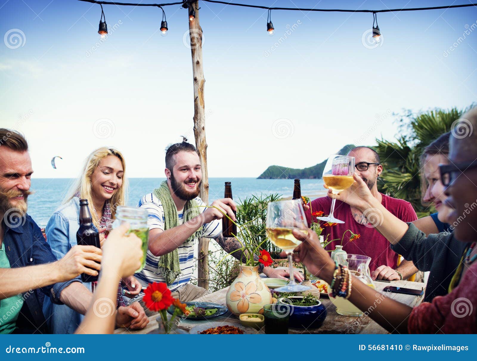 Beach Cheers Celebration Friendship Summer Fun Dinner Concept Stock ...