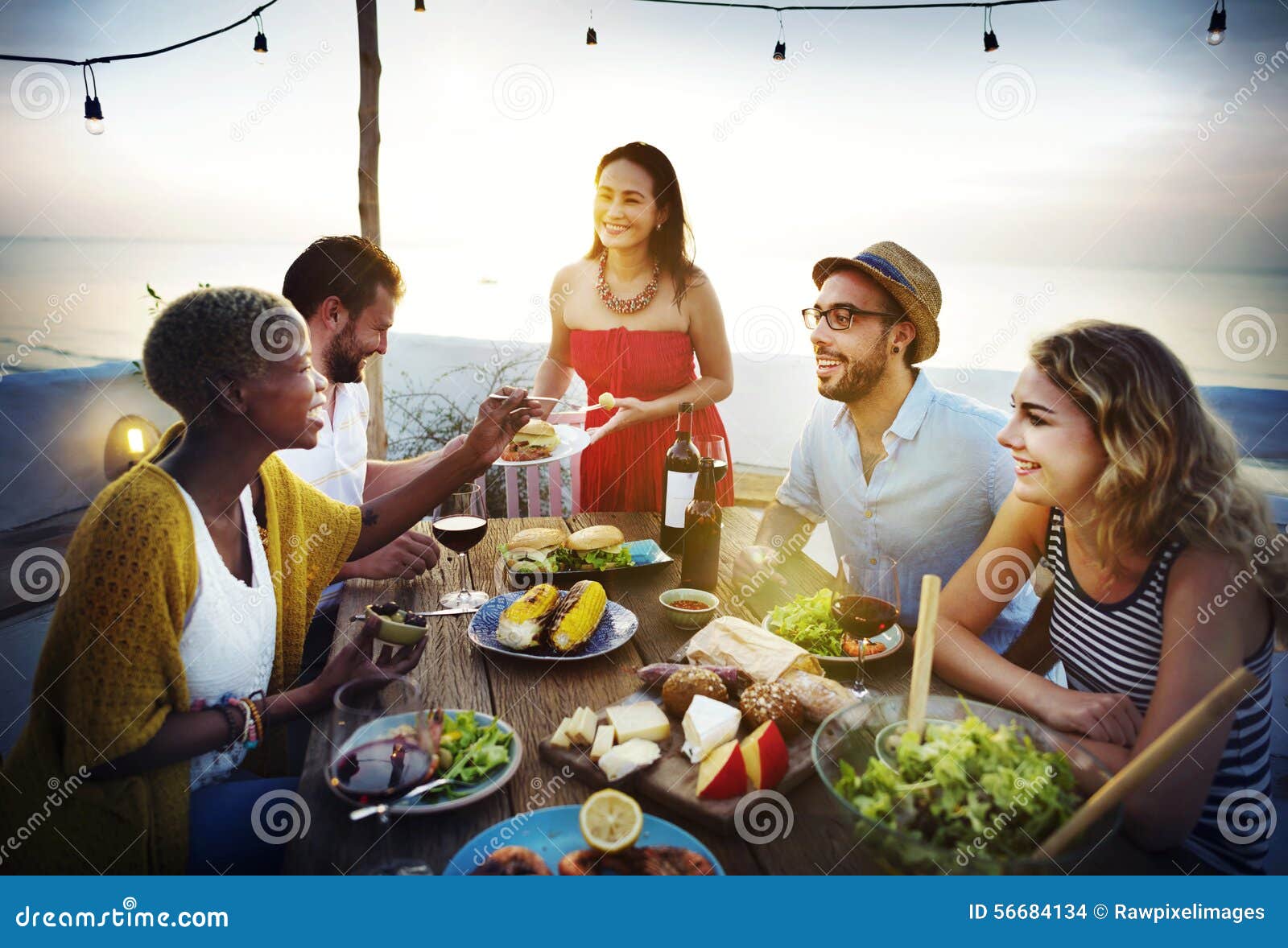 Beach Cheers Celebration Friendship Summer Fun Dinner Concept Stock ...