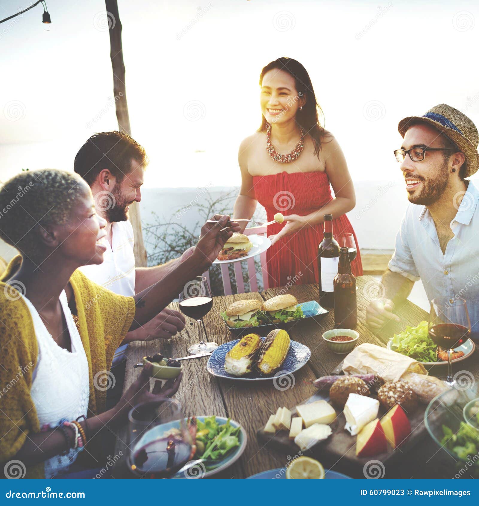 Beach Cheers Celebration Friendship Summer Fun Dinner Concept Stock ...