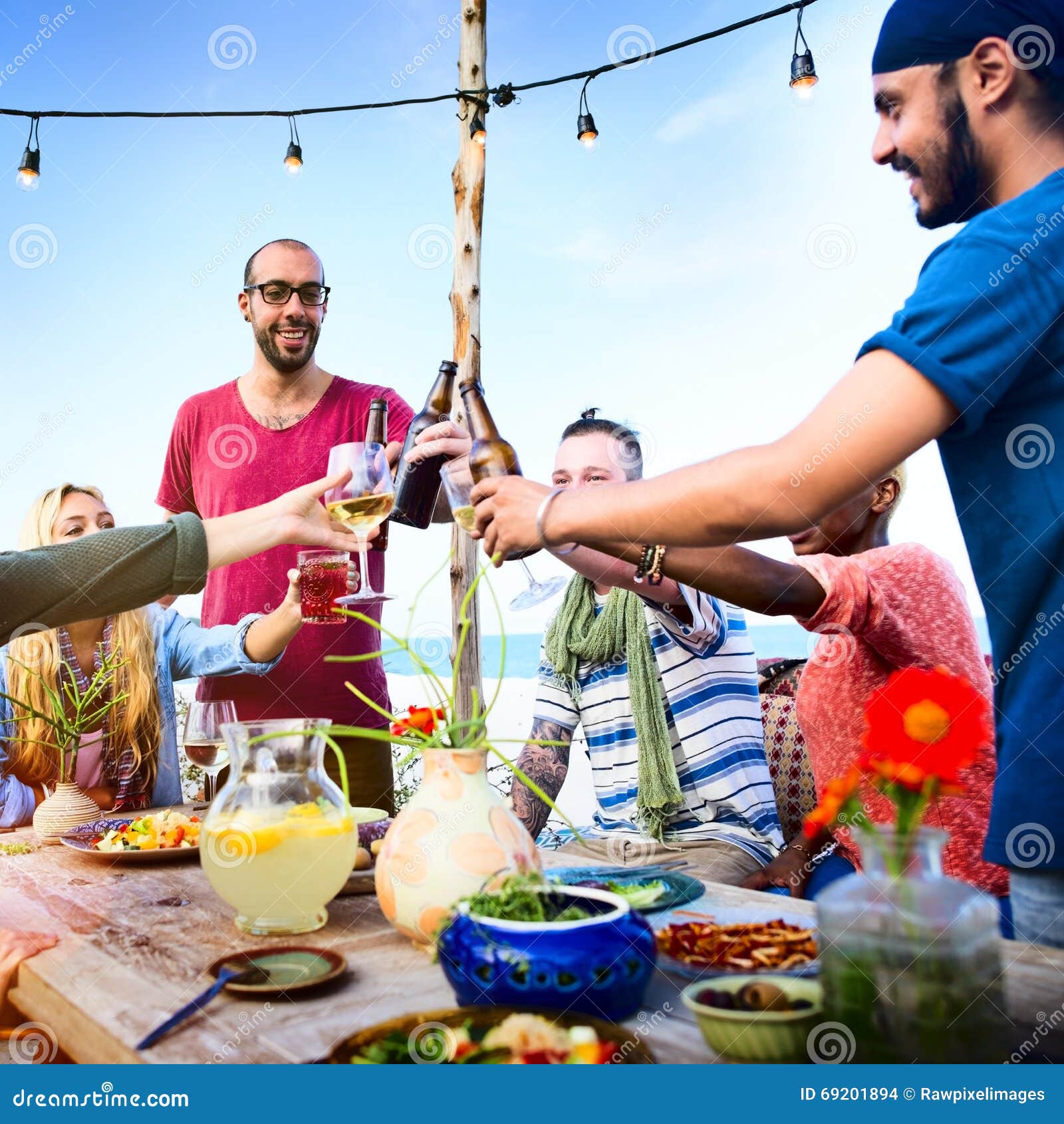 Beach Cheers Celebration Friendship Summer Fun Dinner Concept Stock ...
