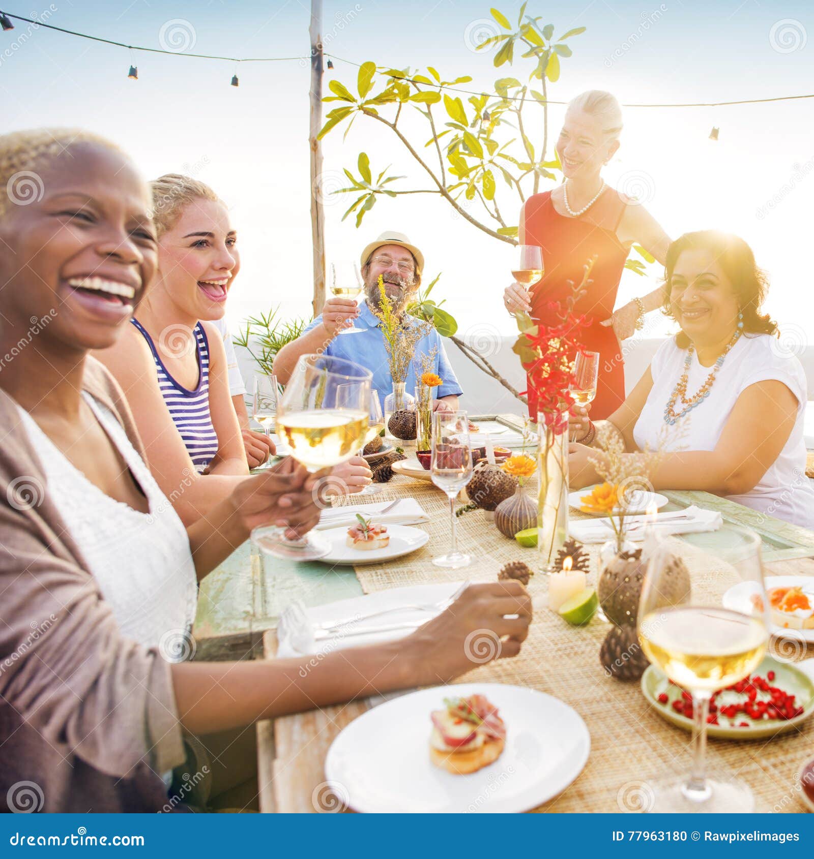 Beach Cheers Celebration Friendship Summer Fun Dinner Concept Stock ...
