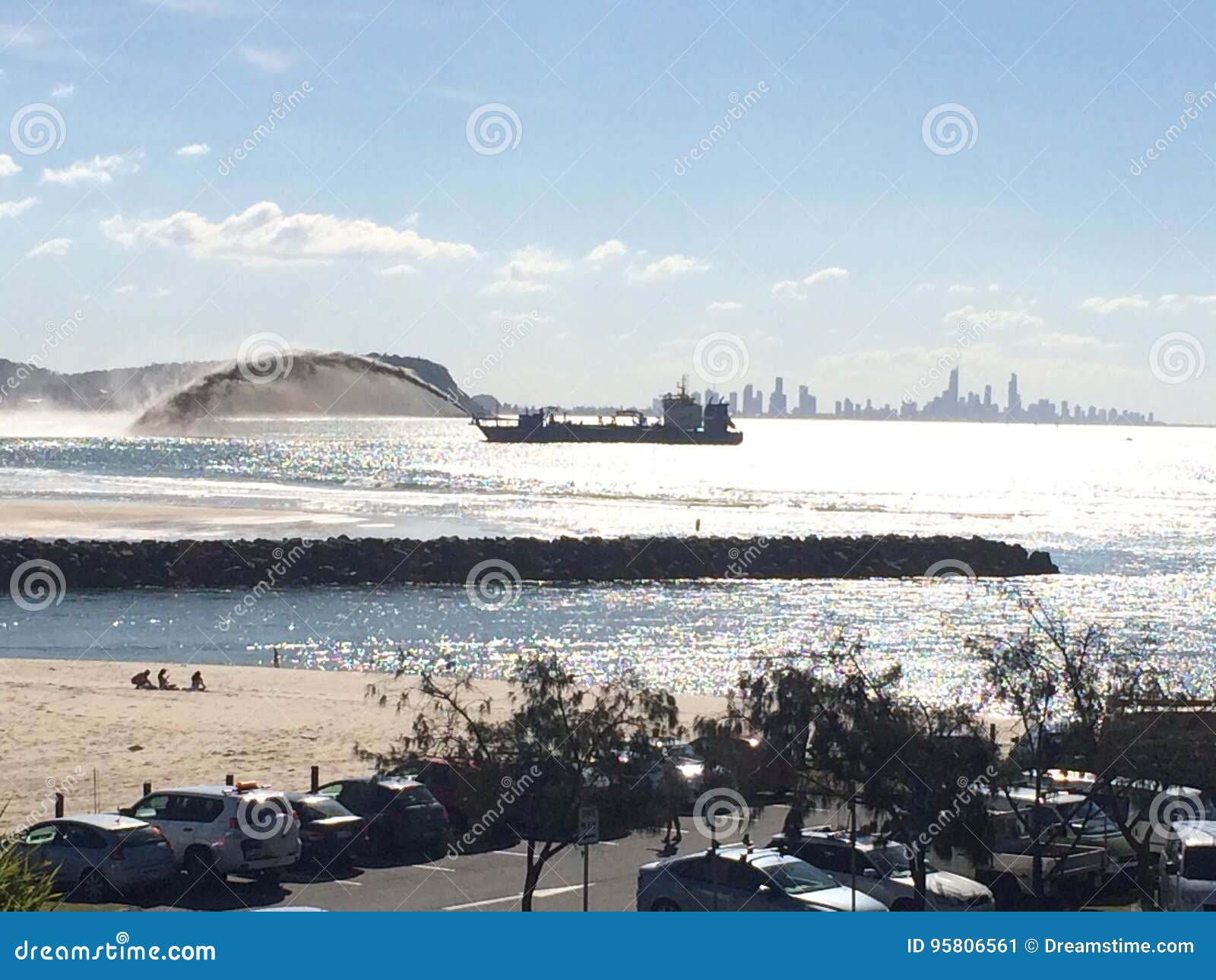 Beach city, sand dredging stock image. Image of beach - 95806561