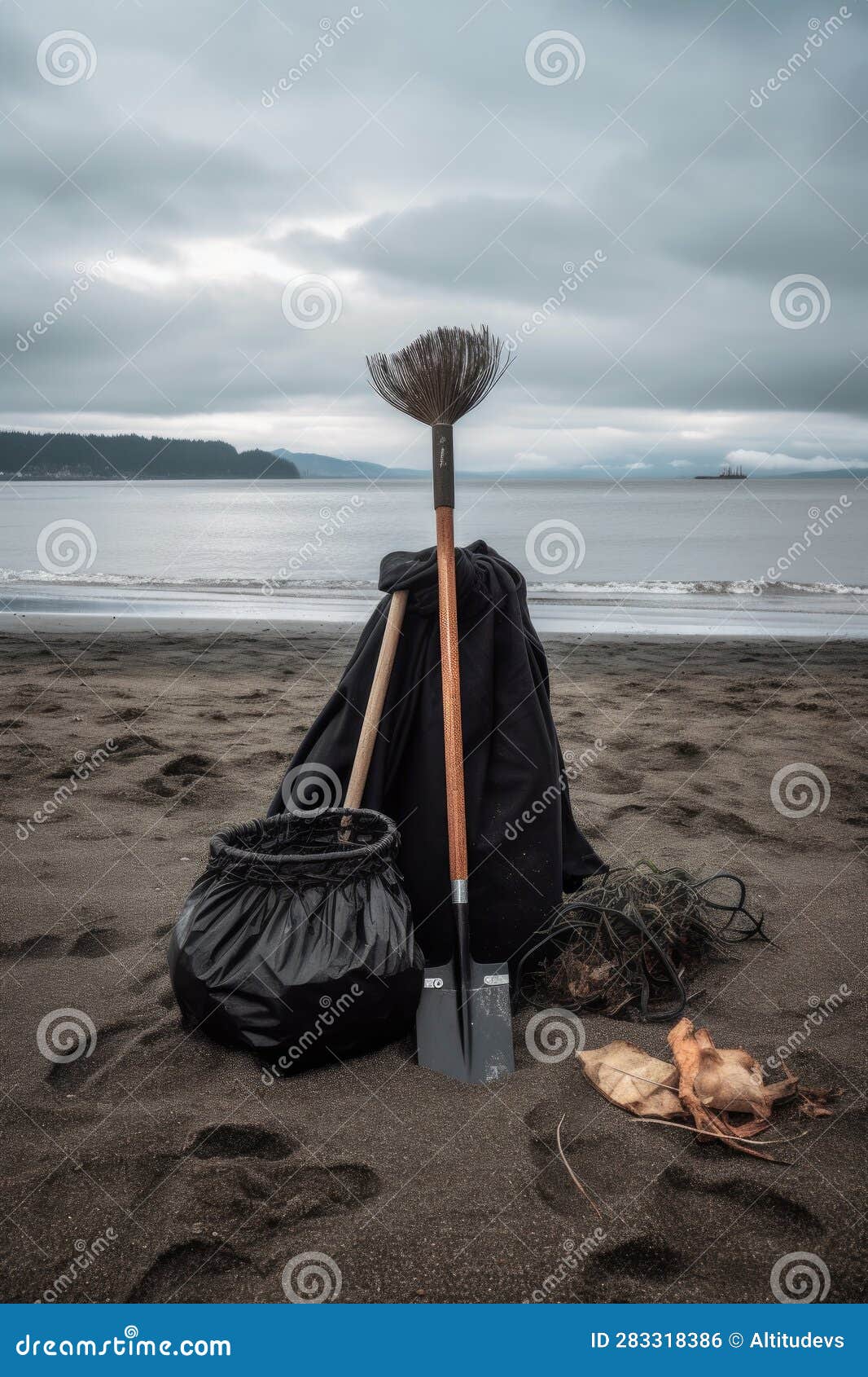 Beach Cleanup with Trash Bags and Eco-friendly Tools Stock Illustration ...