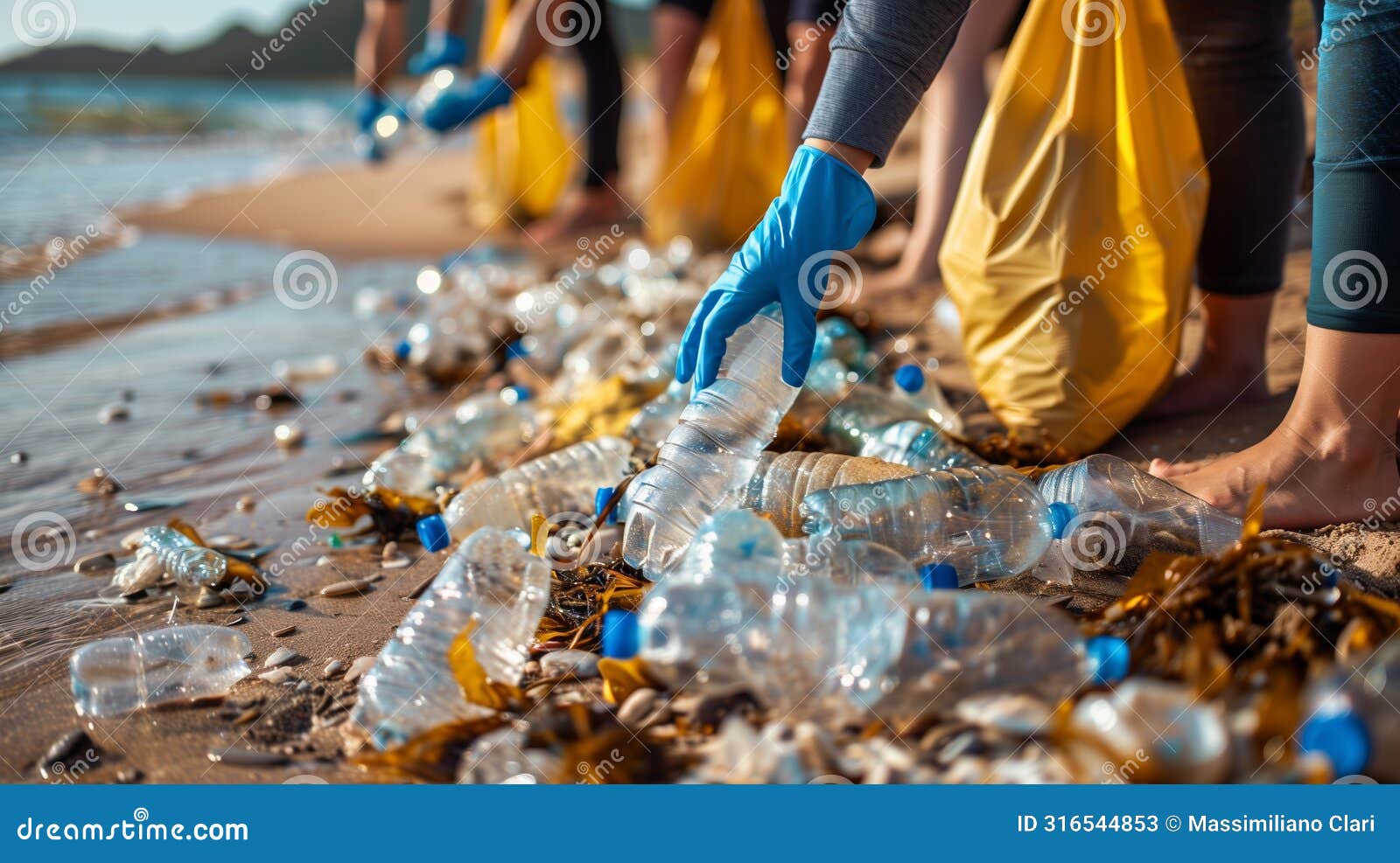 Beach Cleanup Volunteers Collecting Plastic Waste Stock Illustration ...