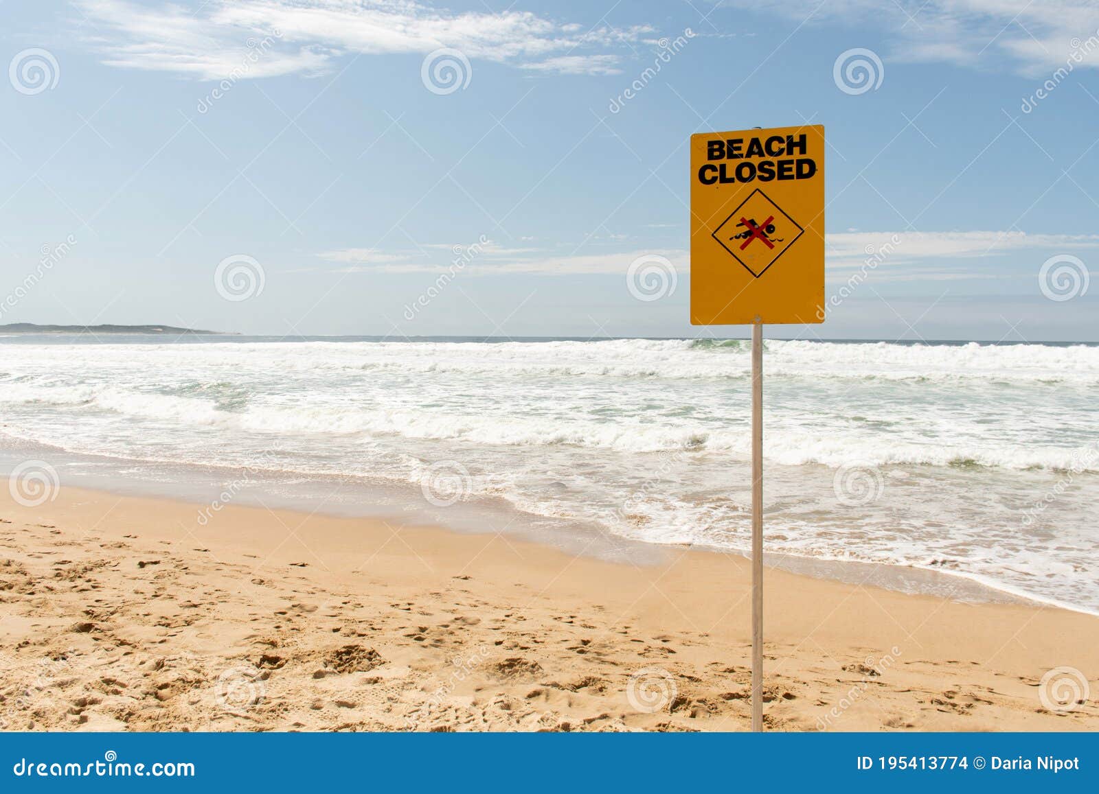 Beach Closed Sign Standing Near the Ocean Stock Photo - Image of coast ...