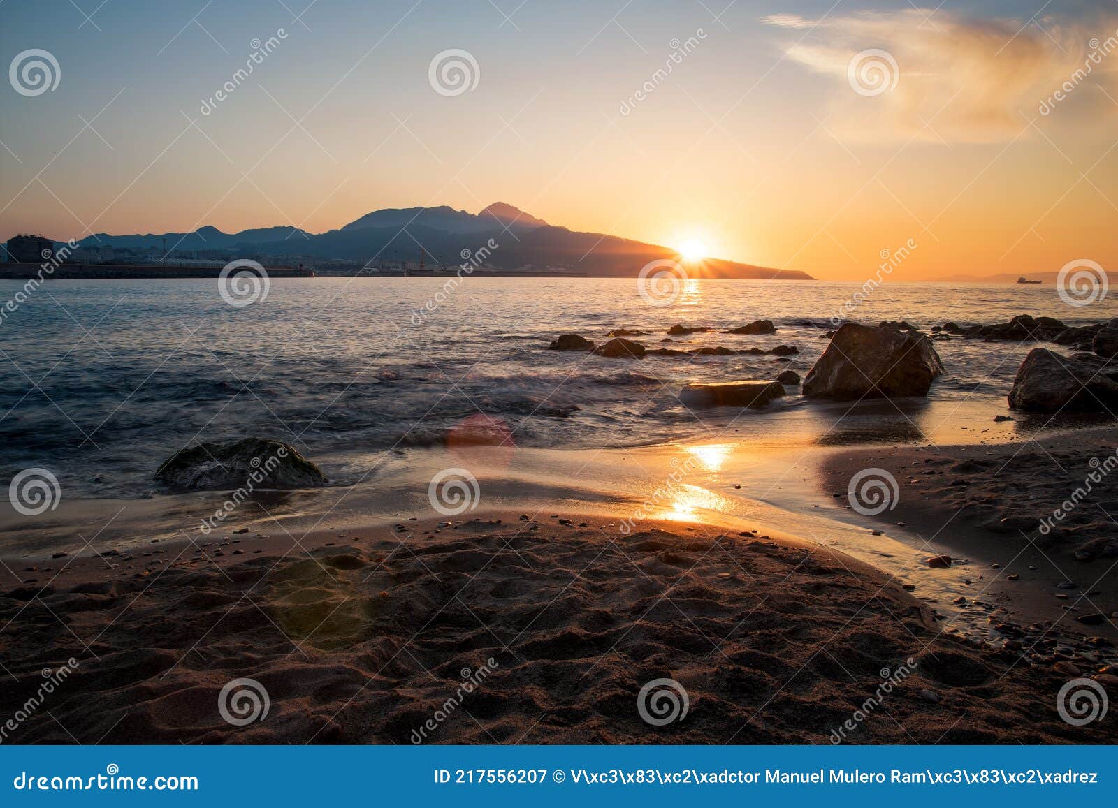 Beach on the Coast of Ceuta in Spain at Sunset Stock Image - Image of ...