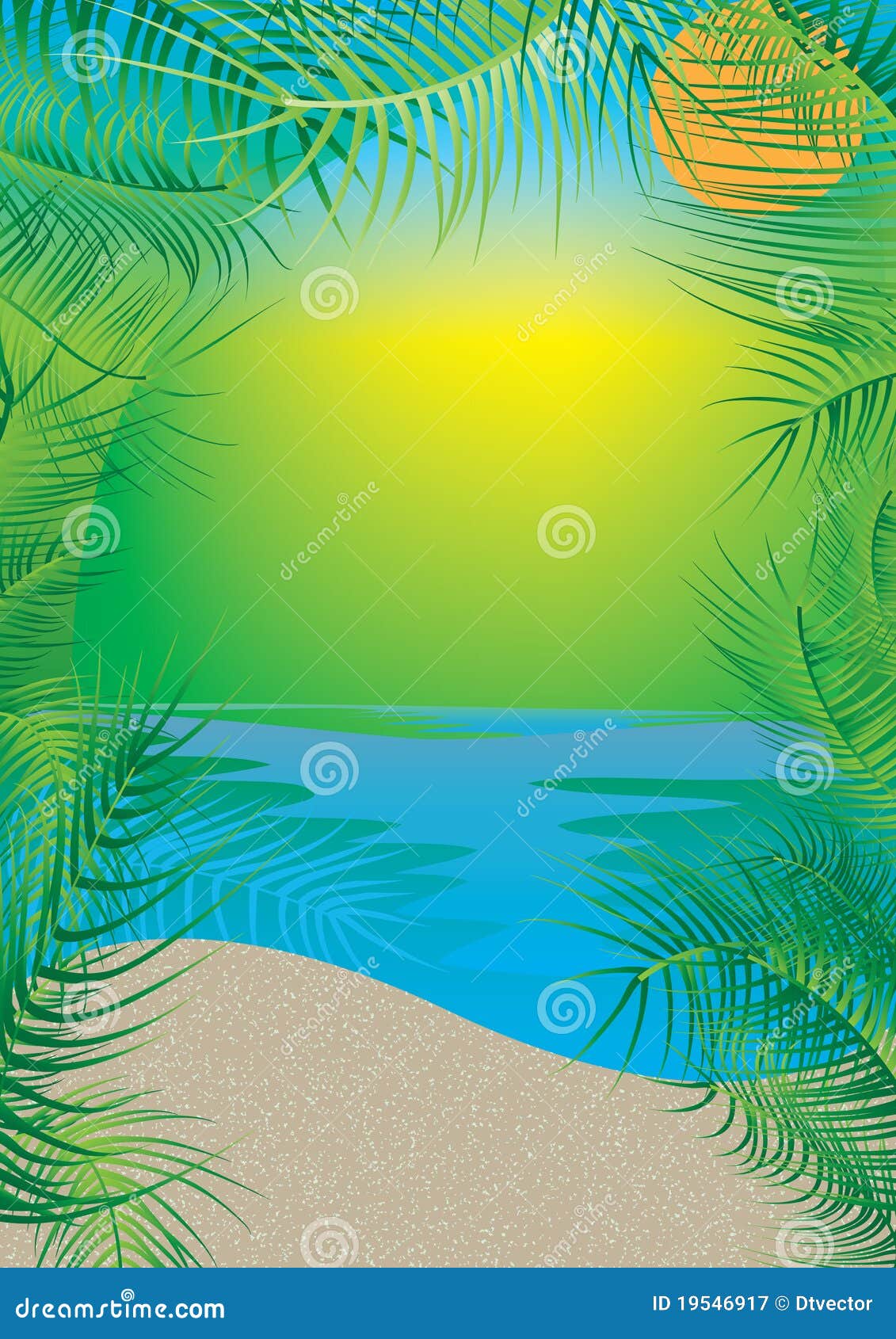Beach Coconut Leaves Frame Green Bright Stock Vector - Illustration of ...