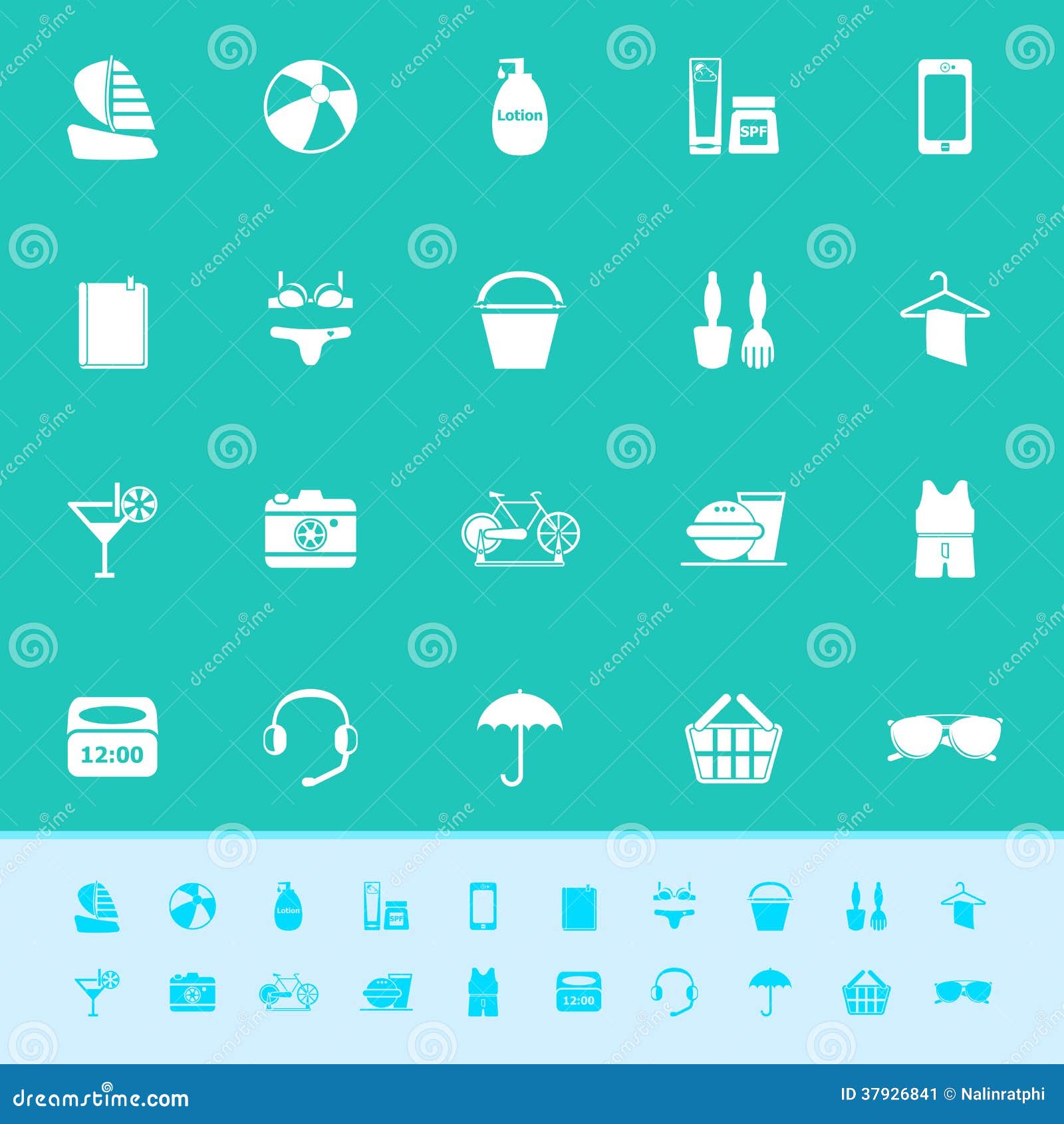 Beach Color Icons on Green Background Stock Vector - Illustration of ...