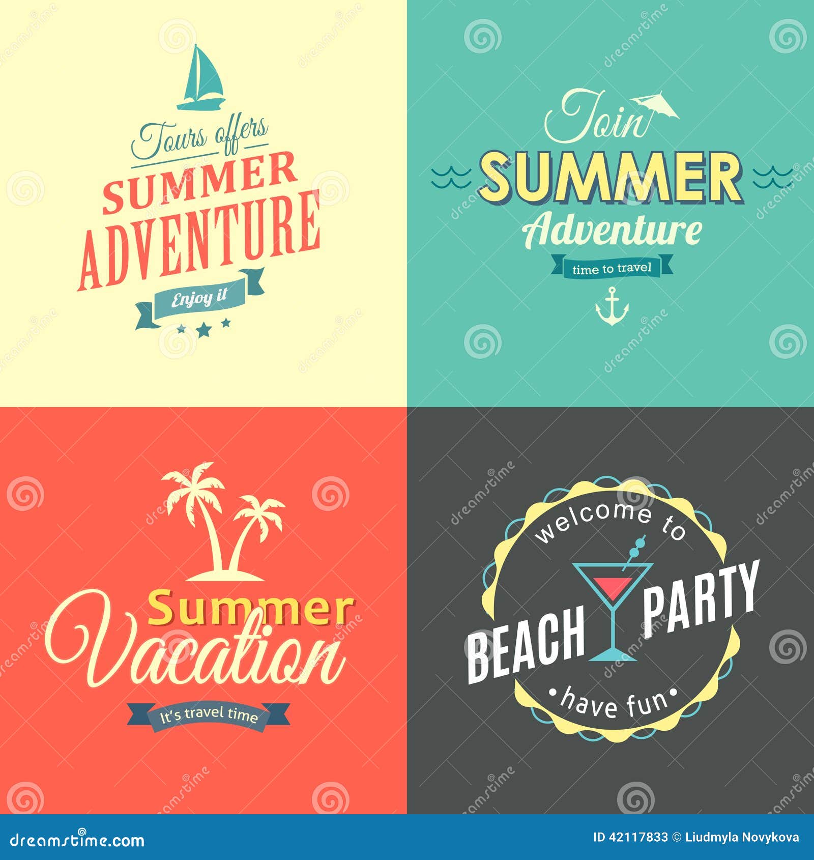 Beach colorful labels set stock vector. Illustration of frame - 42117833