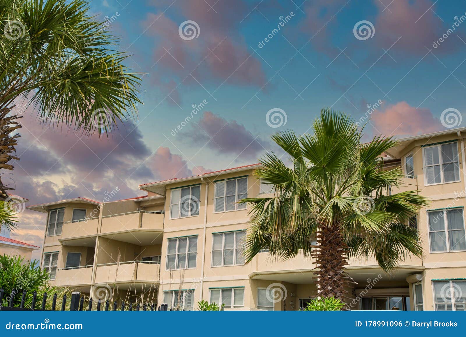 Beach Condos with Palm Trees Stock Photo - Image of home, destination ...