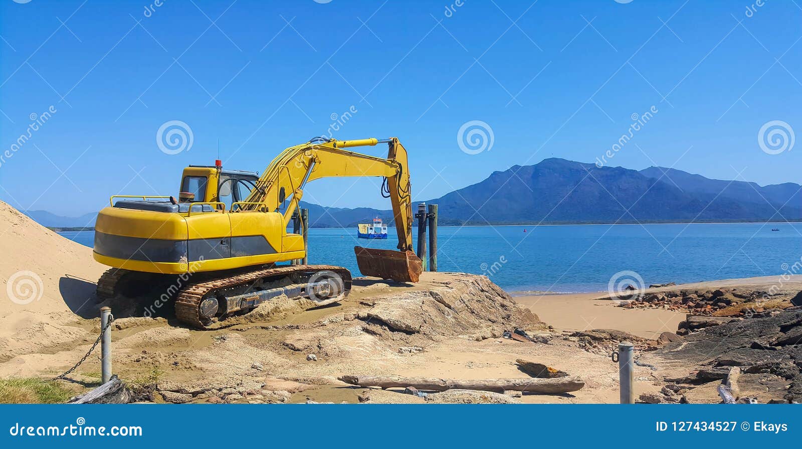 Beach Construction after Erosion Stock Image - Image of seashore, work ...