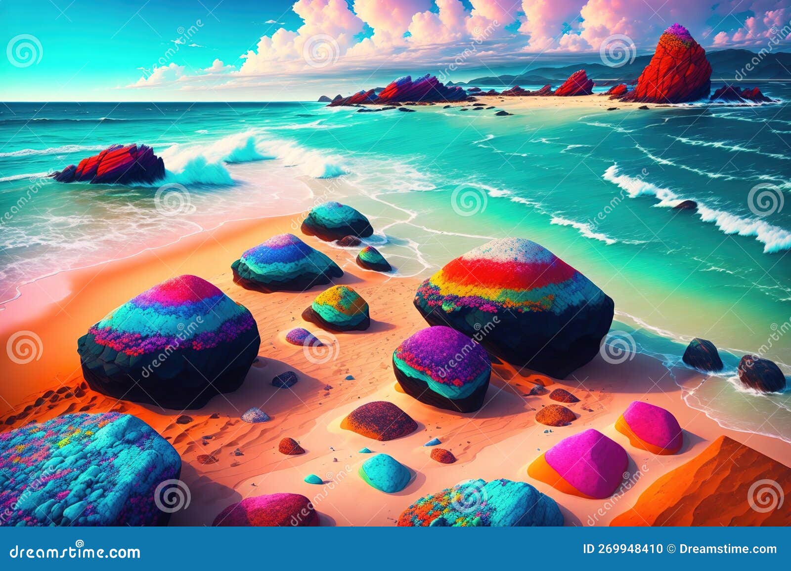 A Beach Covered in Lots of Color Rocks by AI Generated Stock ...