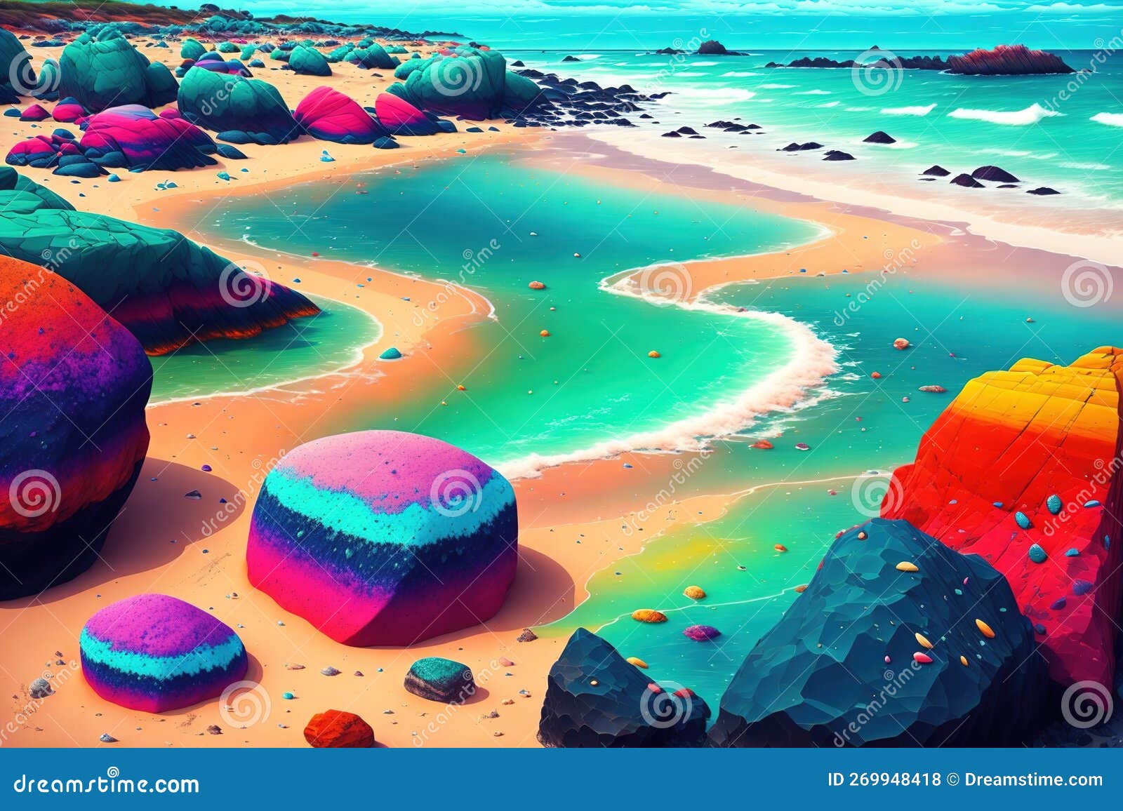 A Beach Covered in Lots of Color Rocks by AI Generated Stock ...