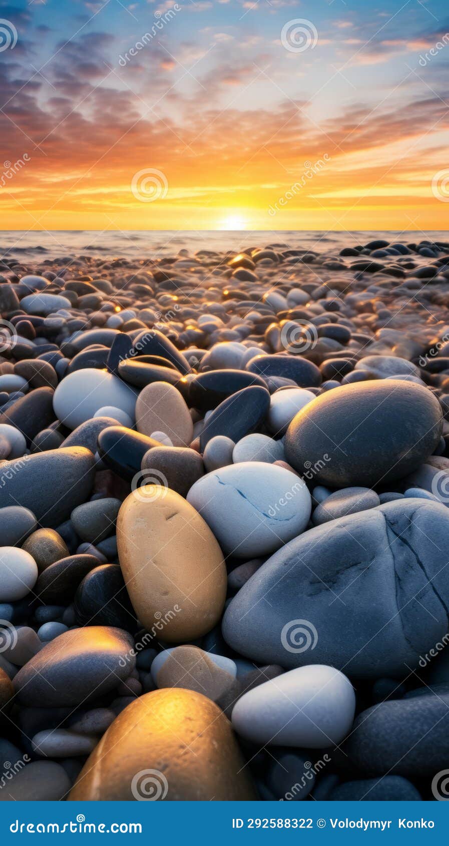 A Beach Covered in Lots of Rocks Under a Sunset Stock Photo - Image of ...