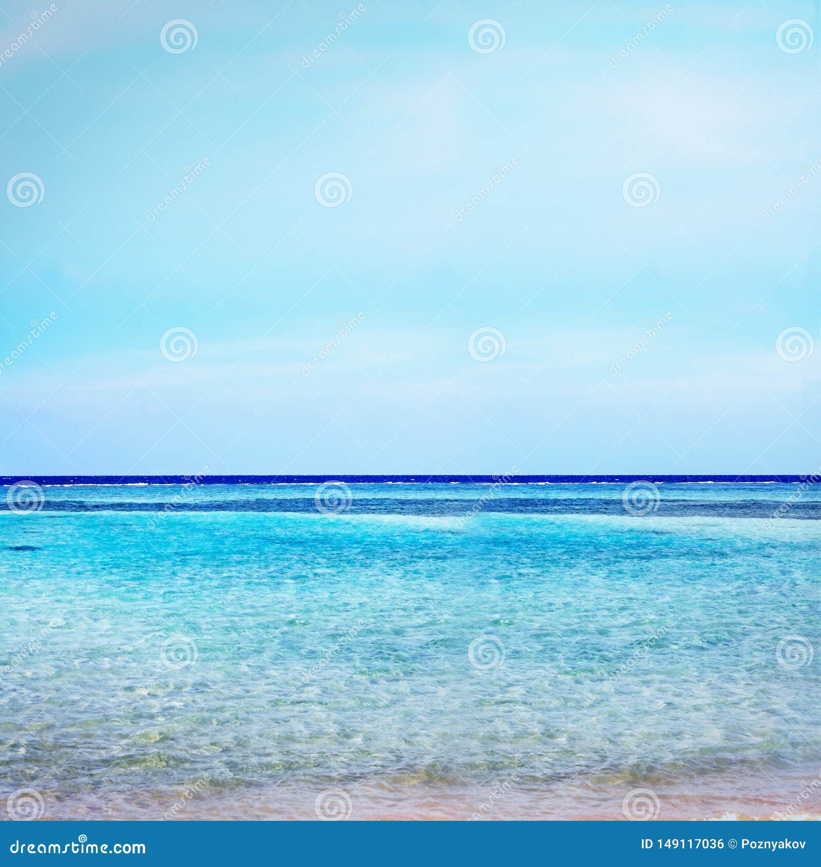 Beach on Crystal with Azure Ocean and Blue Sky Stock Photo - Image of ...