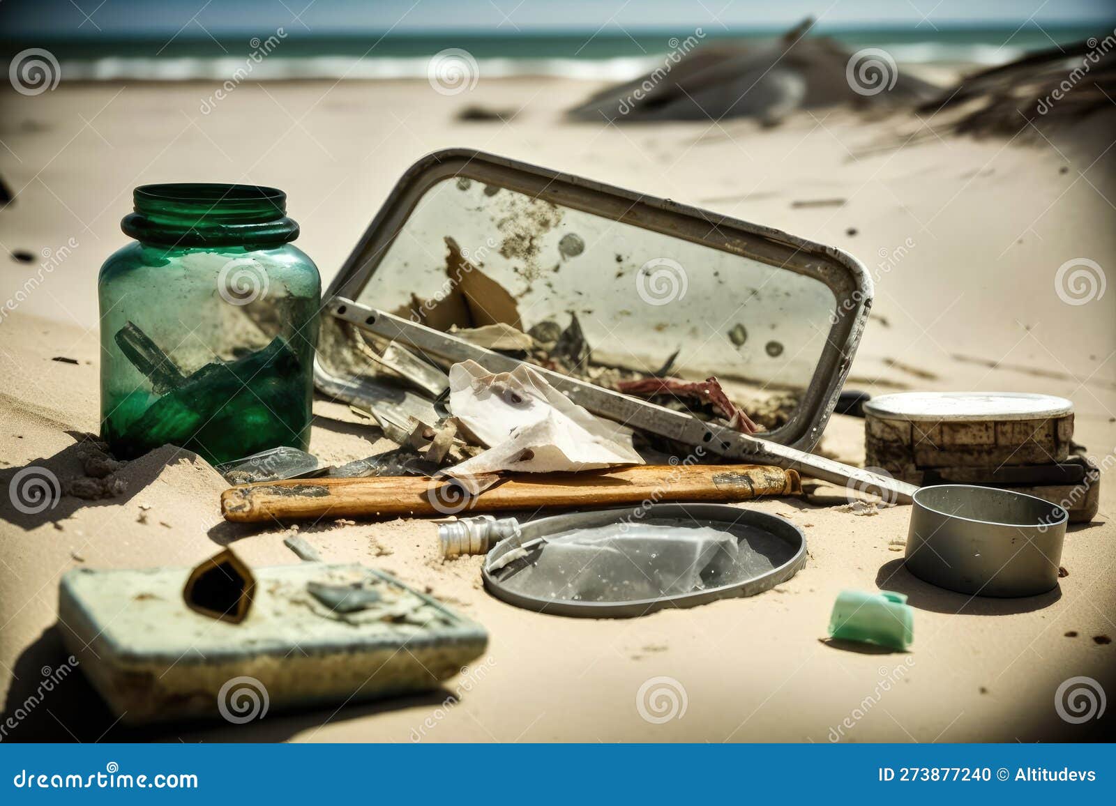 Beach with Dangerous Trash, Including Broken Glass and Sharp Metal ...