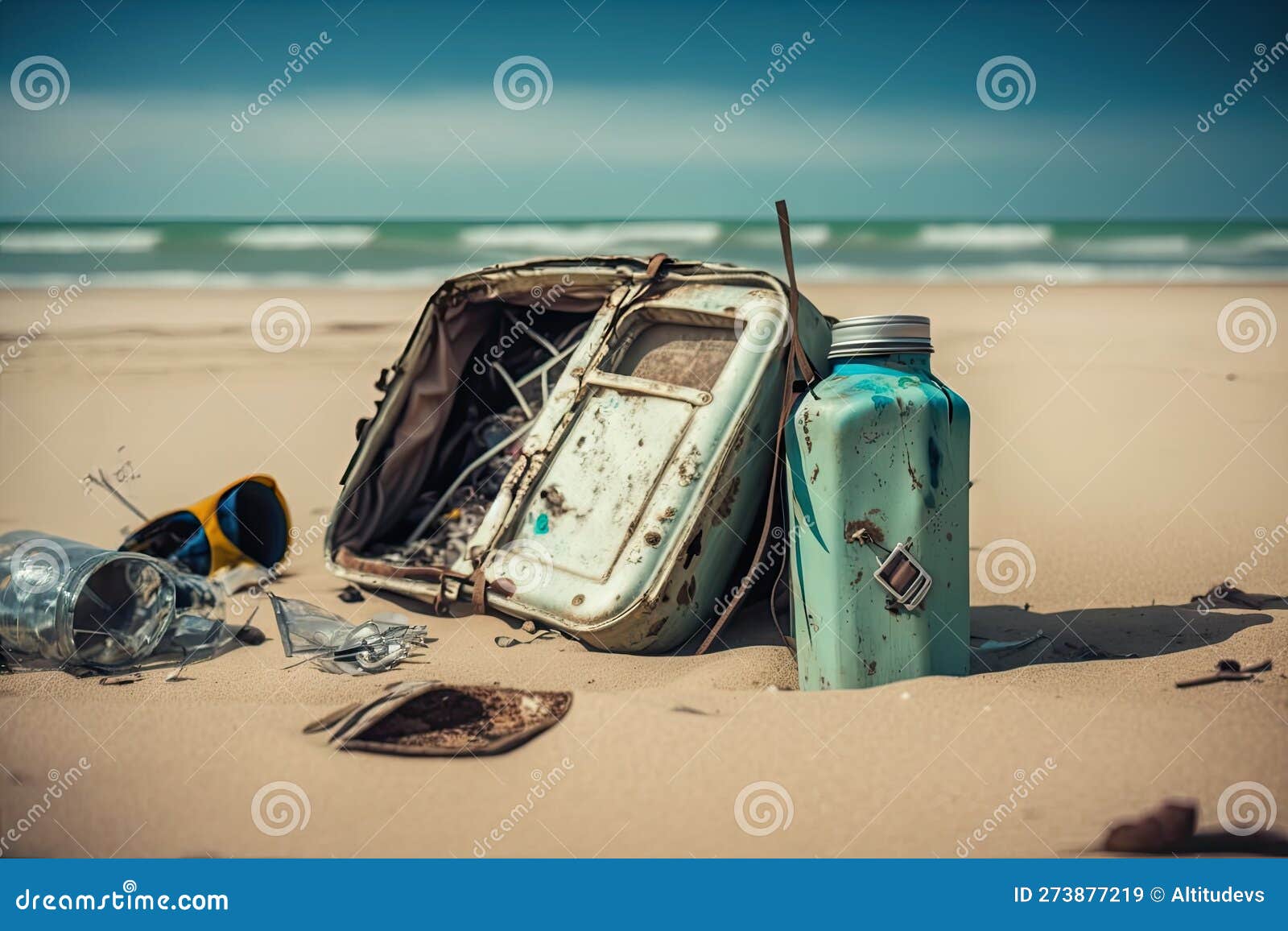 Beach with Dangerous Trash, Including Broken Glass and Sharp Metal ...