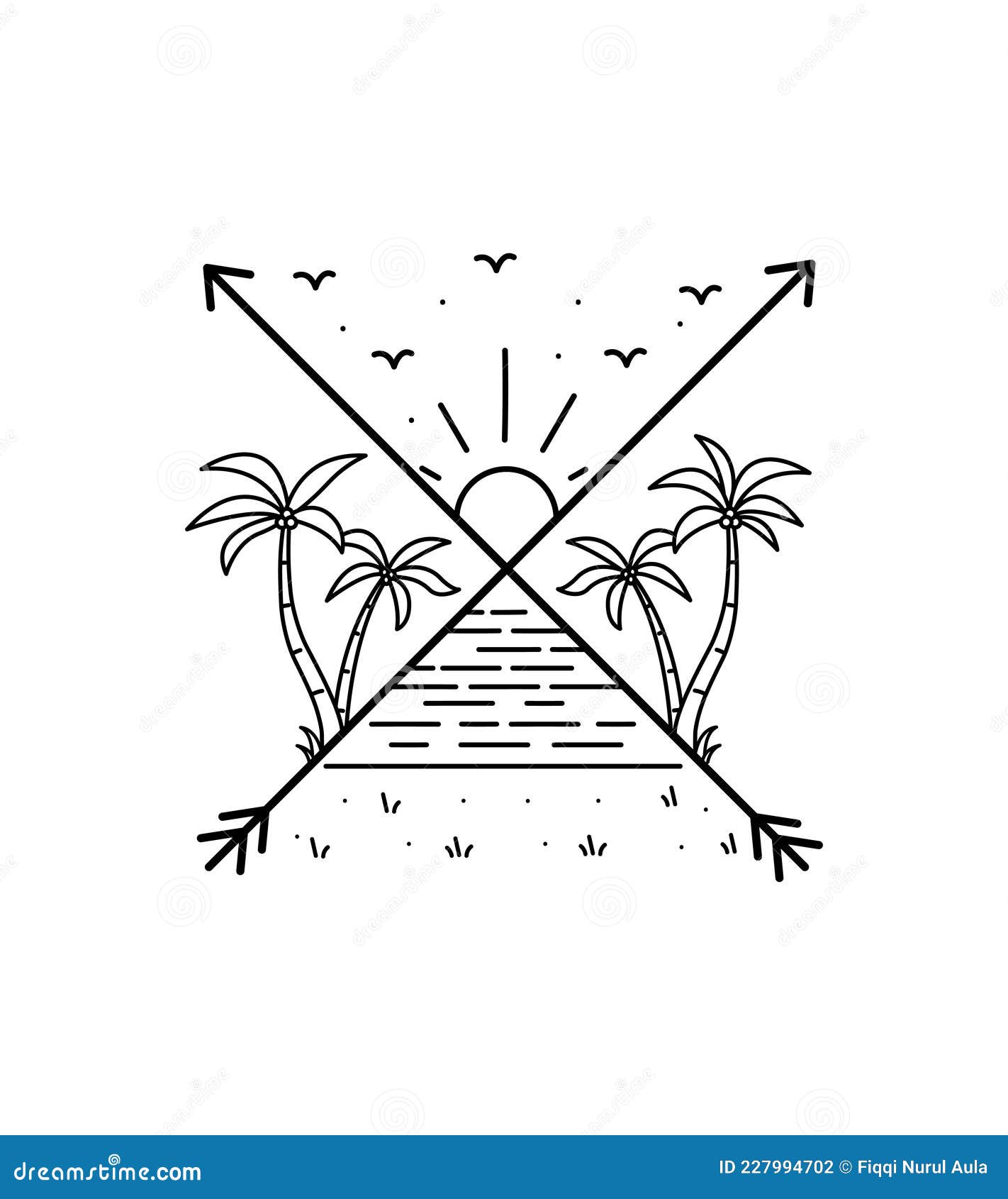 Beach Design in Cross Arrow Frame Stock Vector - Illustration of relax ...